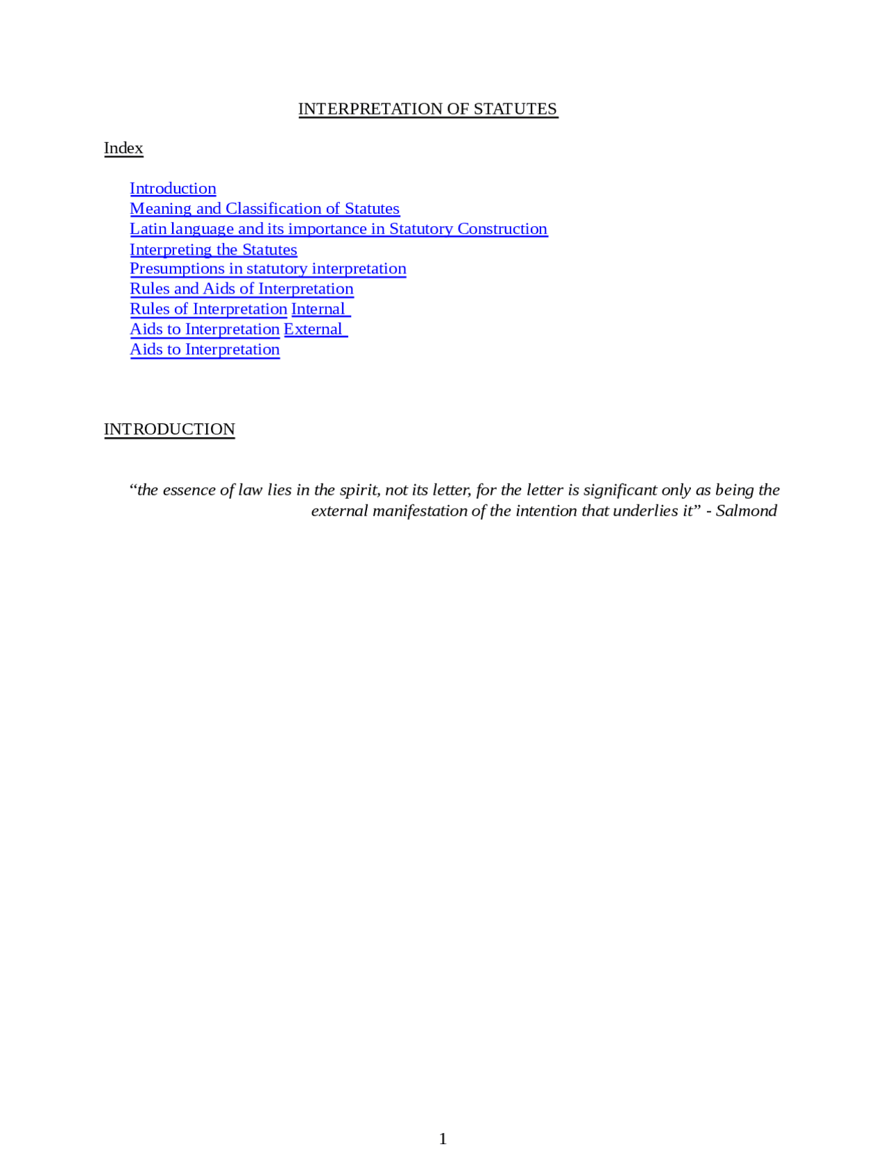 Interpretation of Statutes | Lecture notes Law of Evidence | Docsity