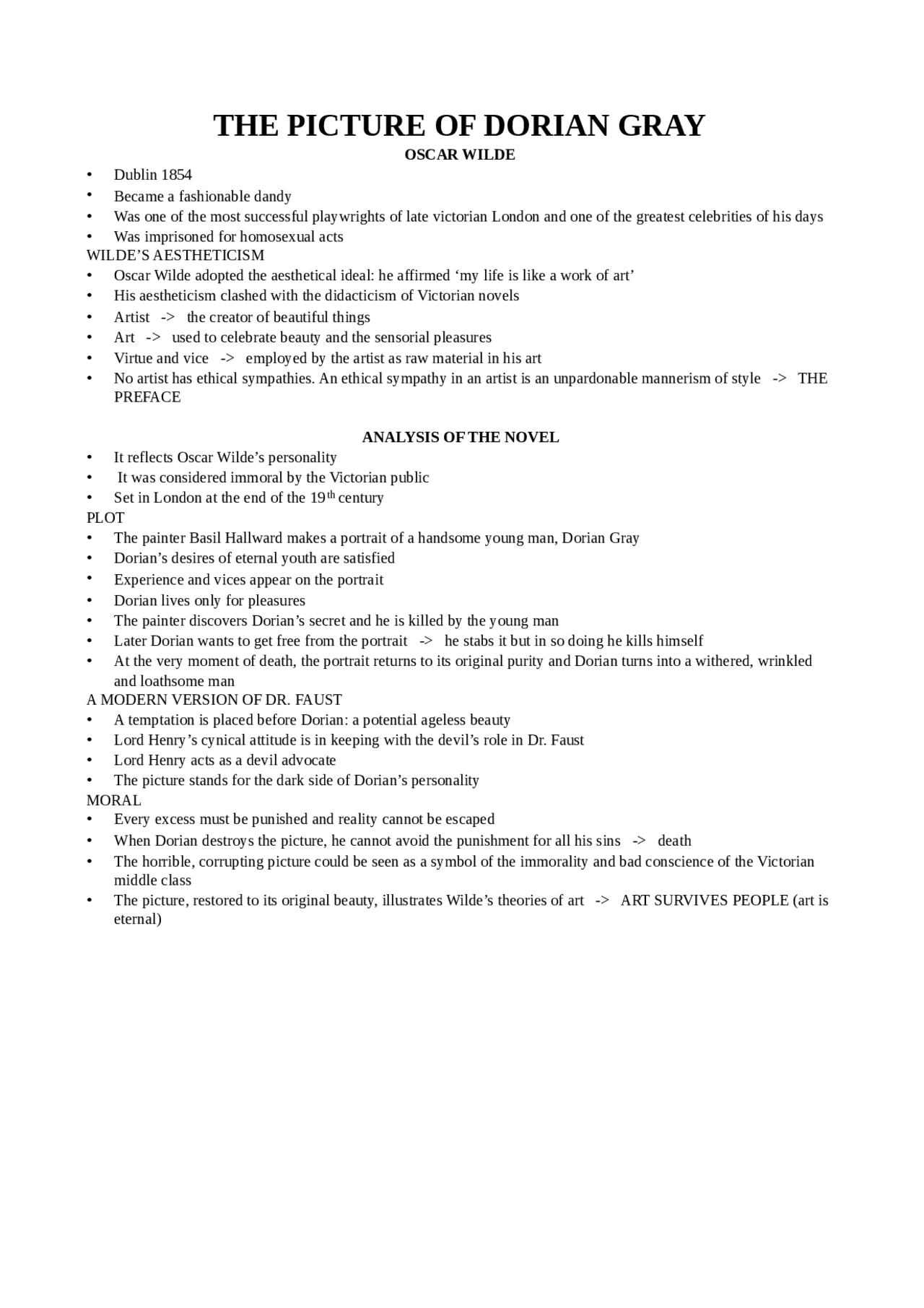 The picture of dorian gray-oscar wilde - Docsity