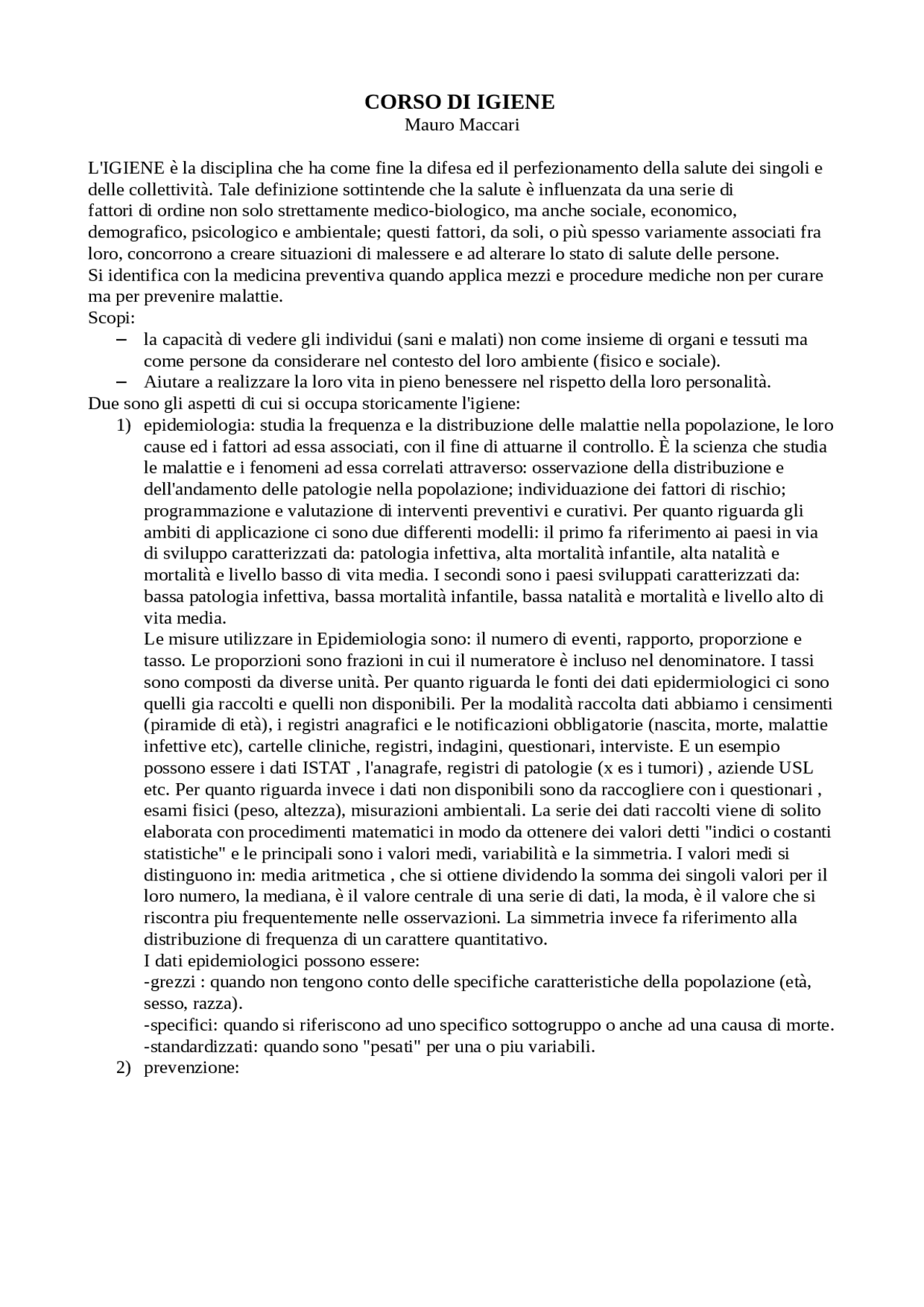 Igiene Prof Mauro Maccari Docsity