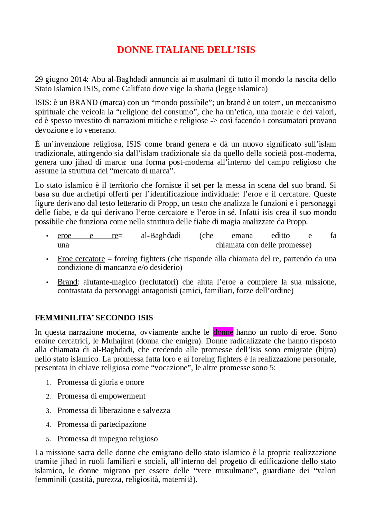 Donne italiane dell'isis - maria bombardieri | Sintesi del corso di ...