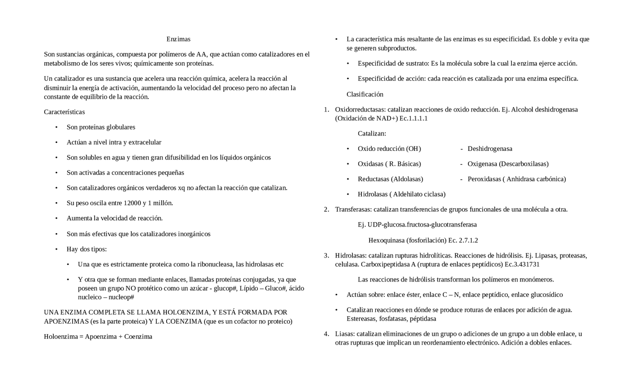 Apuntes Sobre Enzimas Docsity