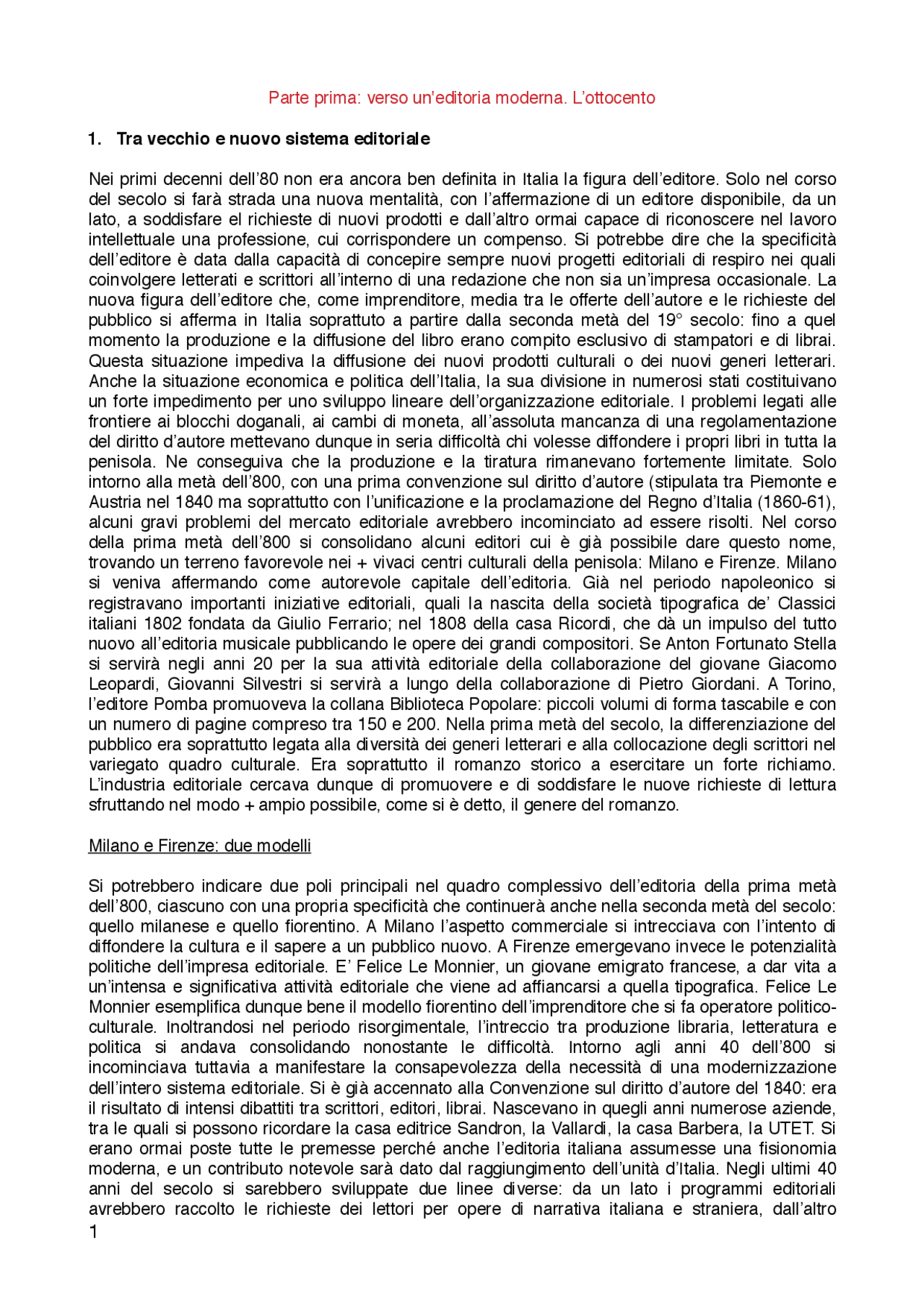 Riassunti Libro Storia dell'editoria italiana - Docsity