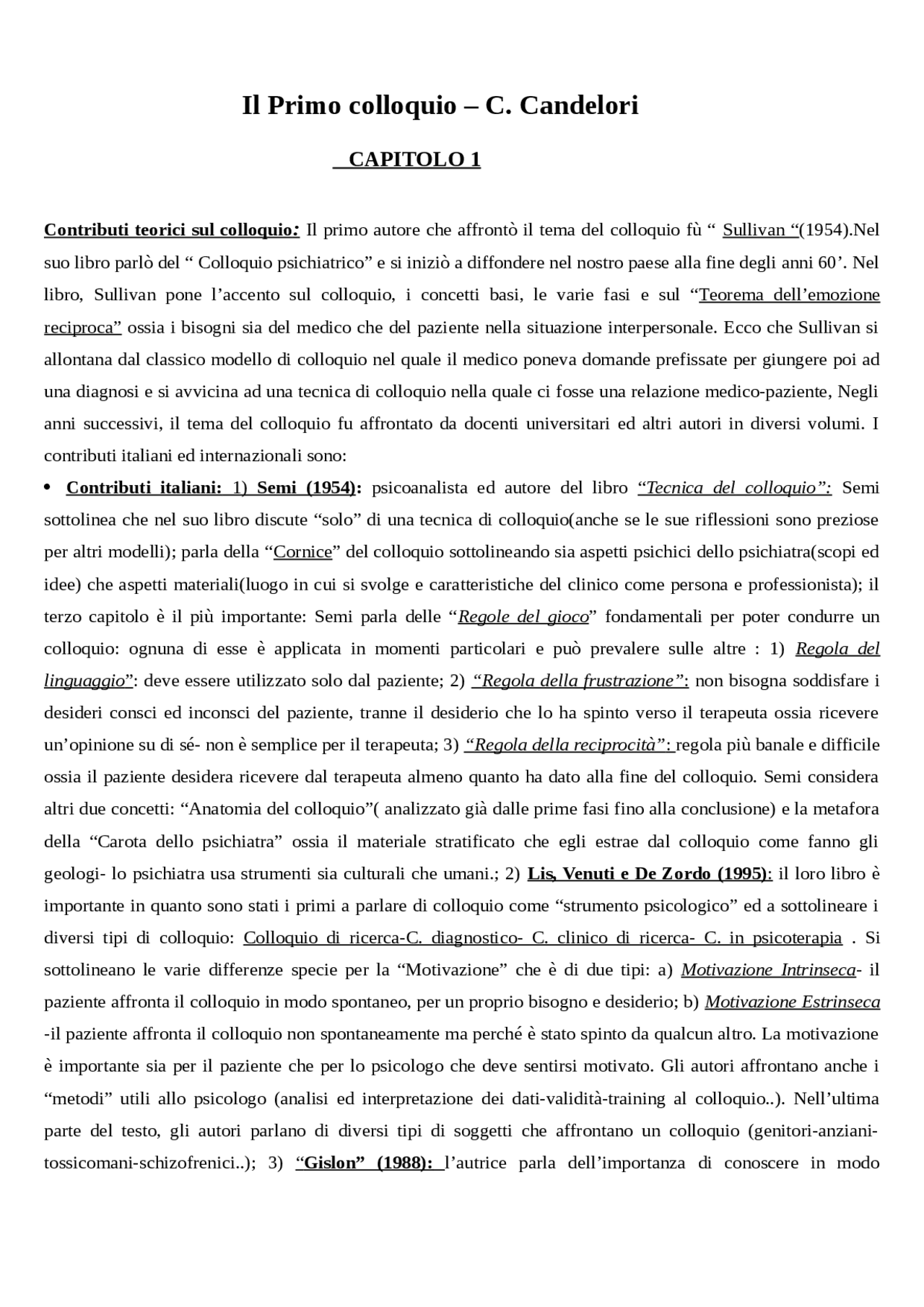 Il Primo Colloquio Carla Candelori Docsity