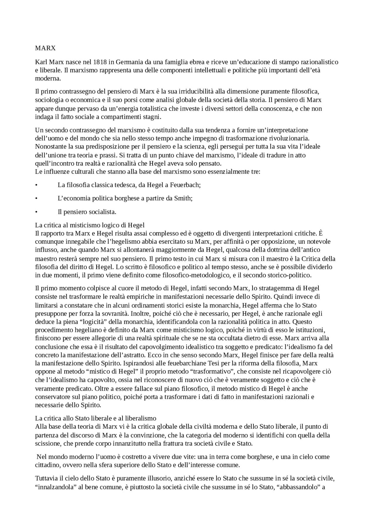 Appunti Di Filosofia Su Marx Docsity
