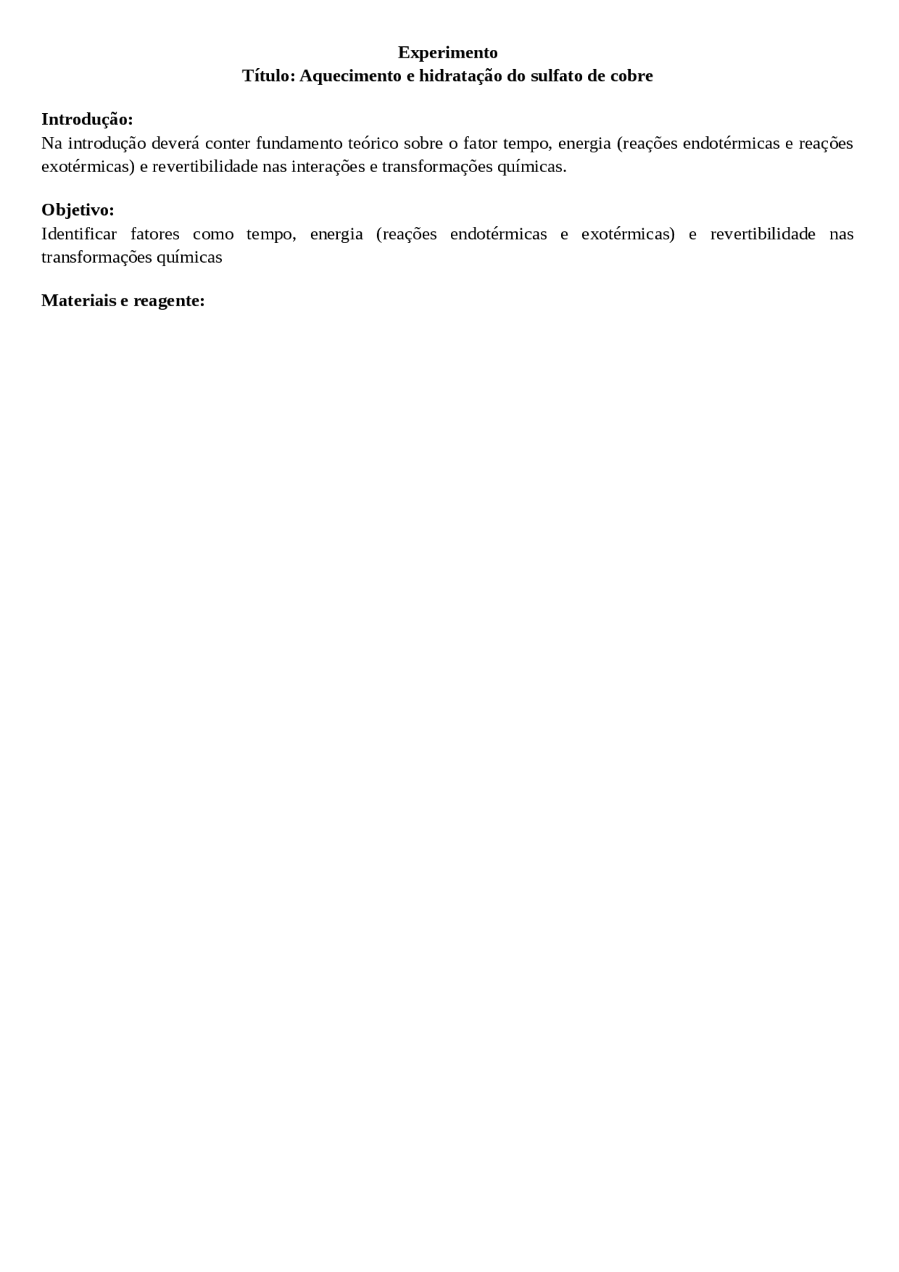 Experimento De Química Docsity