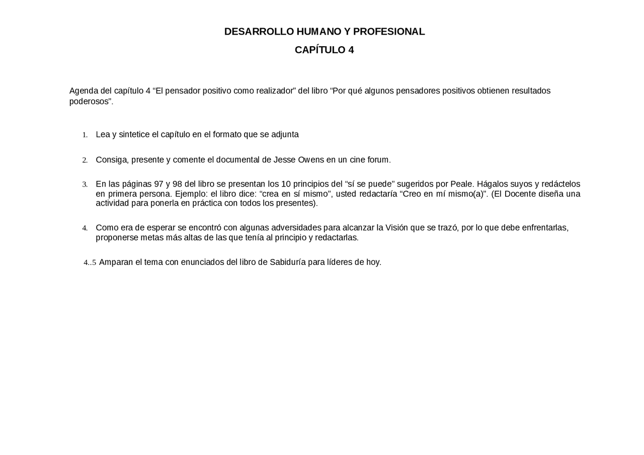 Libro Norman Vicent Peale Ejercicios Del Capitulo 4 Ejercicios De