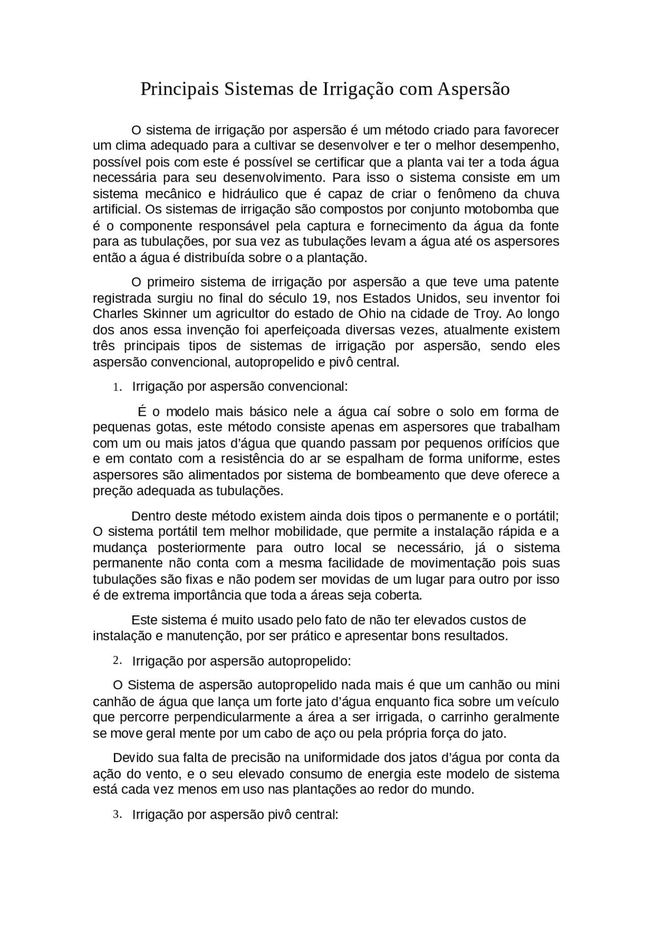 Principais Sistemas De Irrigação Docsity