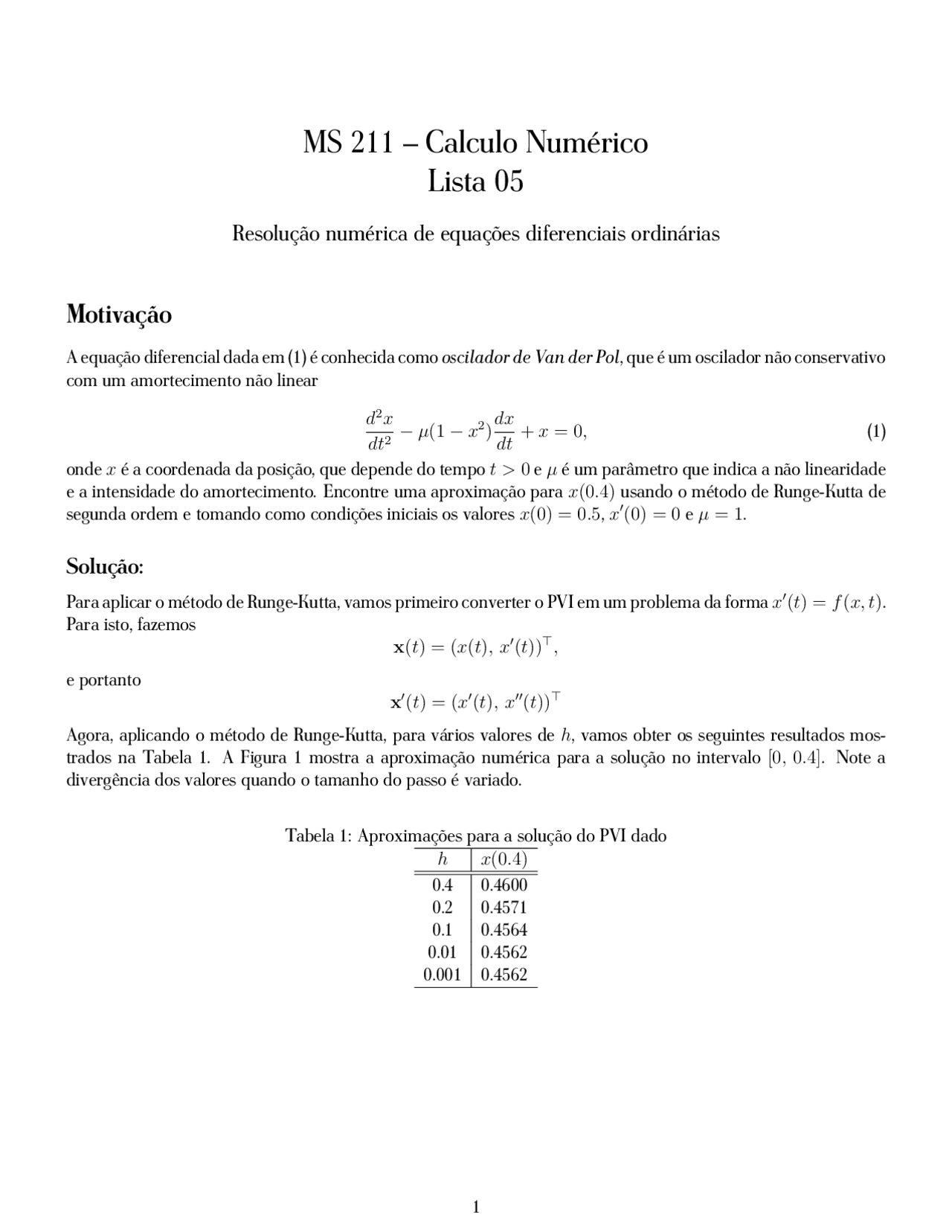 Lista De Cálculo Numérico Resolução Numérica De Edos Docsity