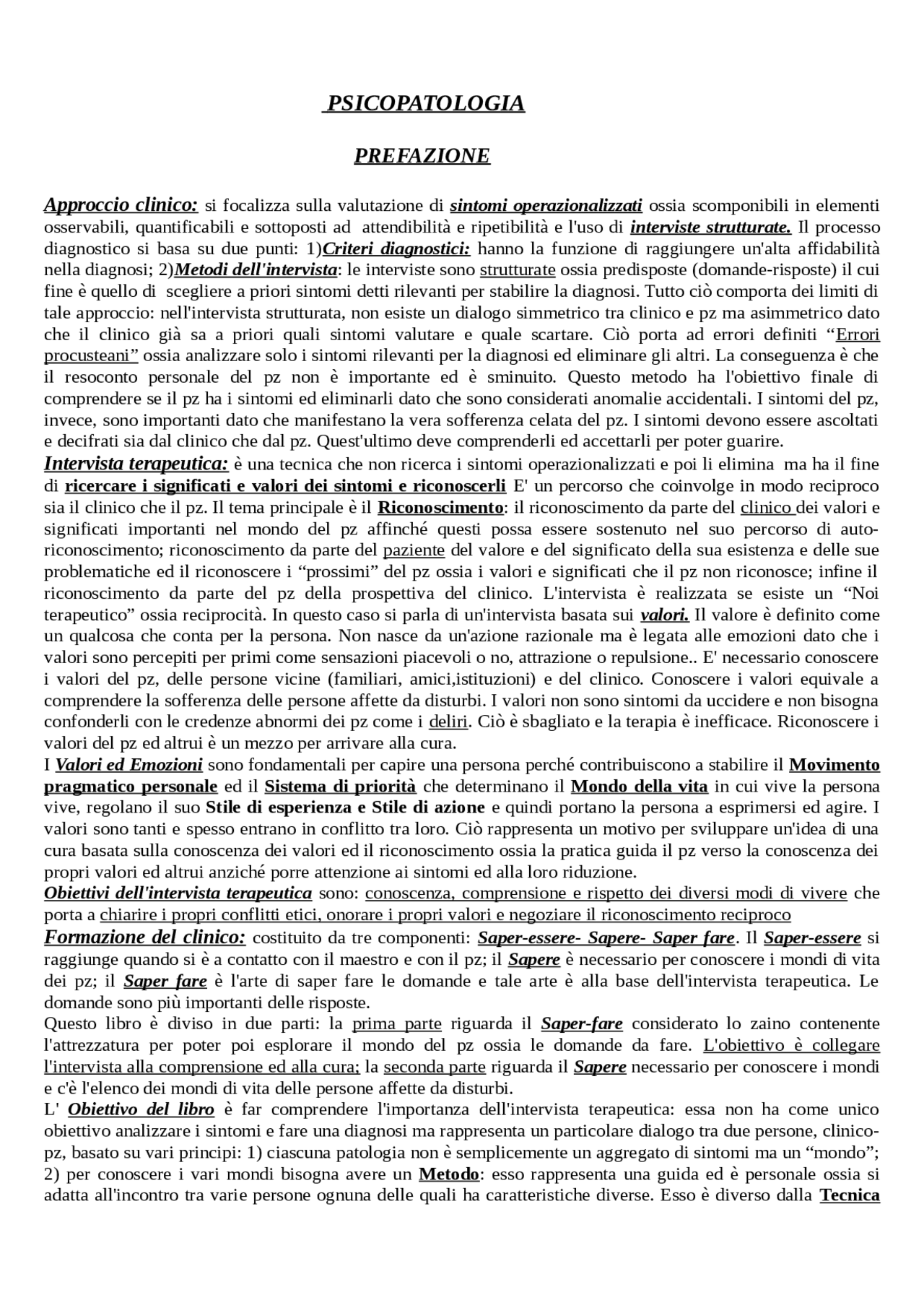 Psicopatologia Prof Giovanni Stanghellini Docsity