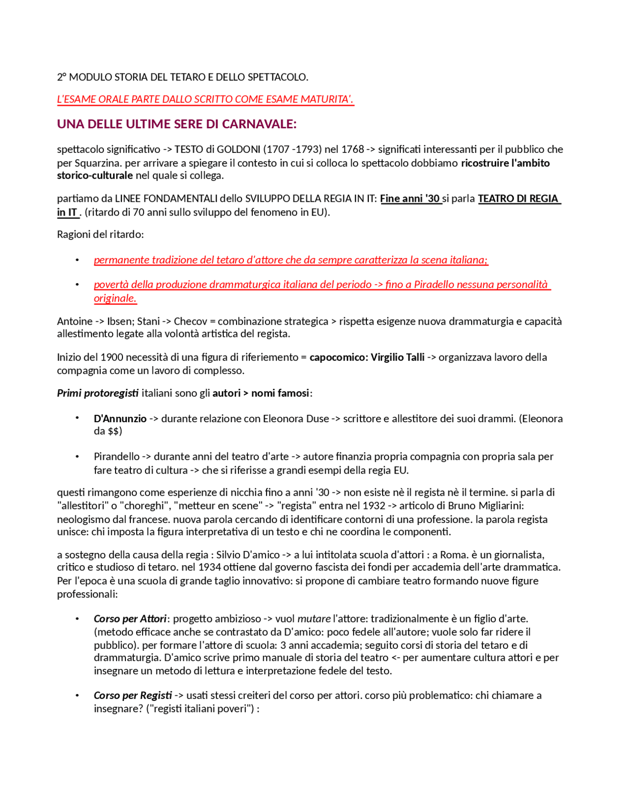 Secondo modulo Storia del Teatro - Docsity