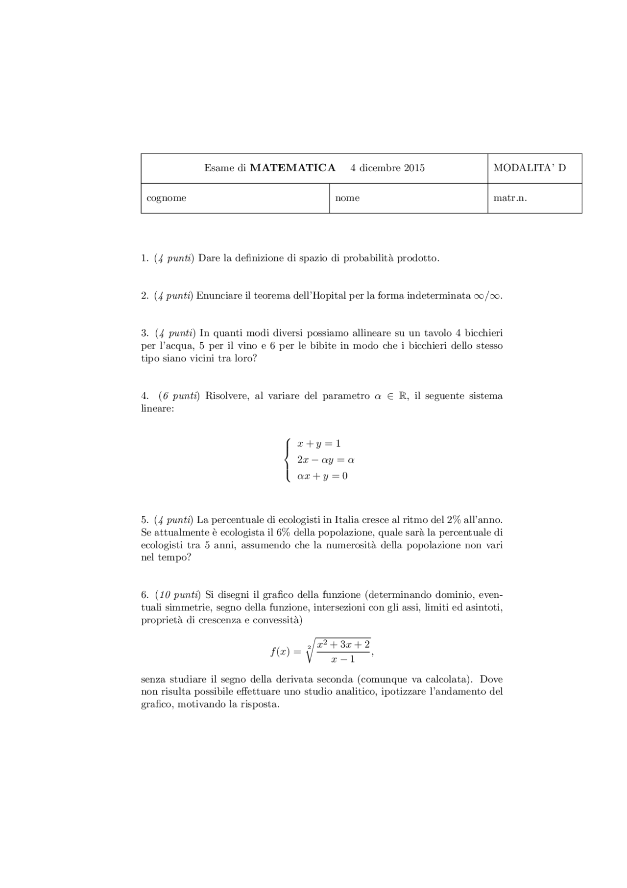 Esempi di simulazione esame - Docsity