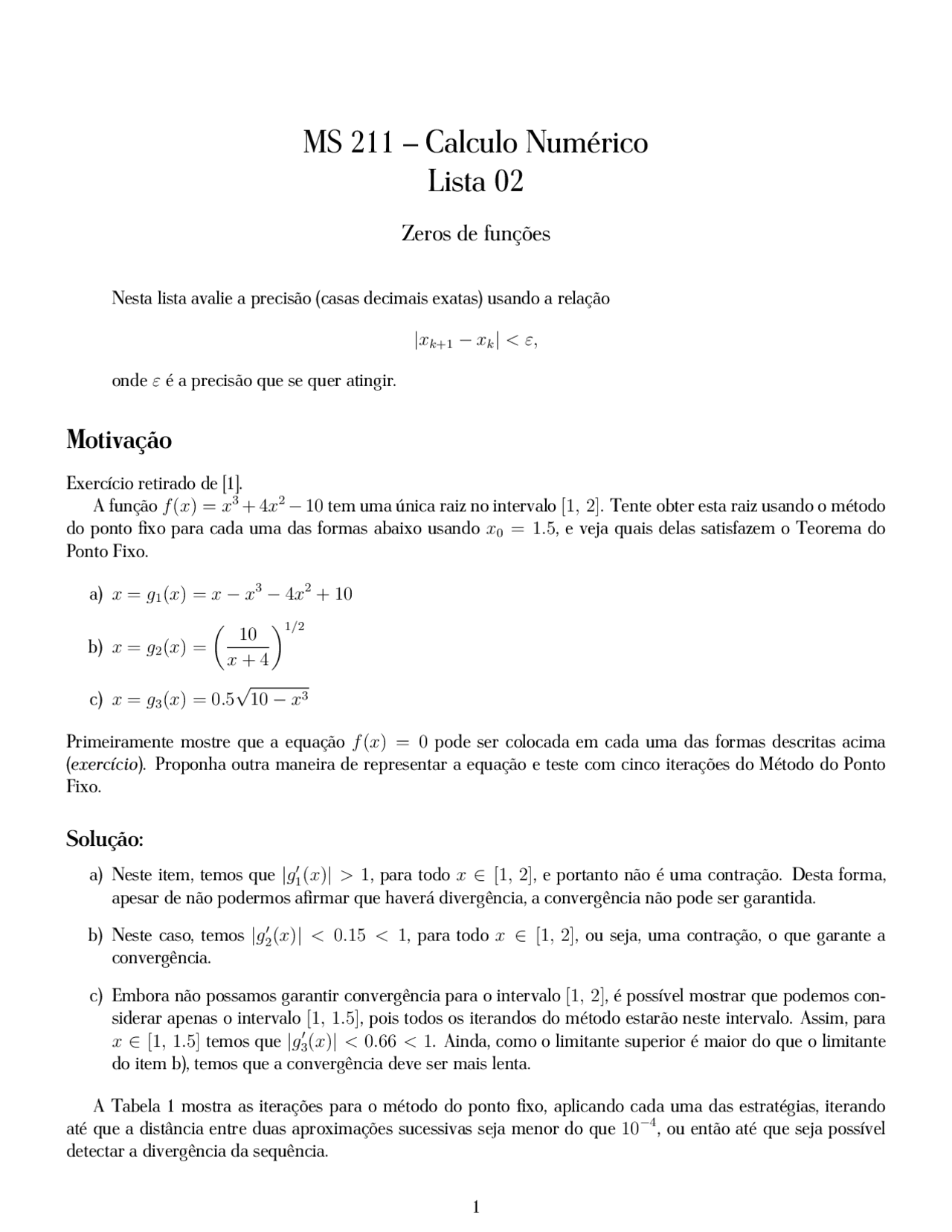 Lista de Cálculo Numérico - Zeros de funções - Docsity