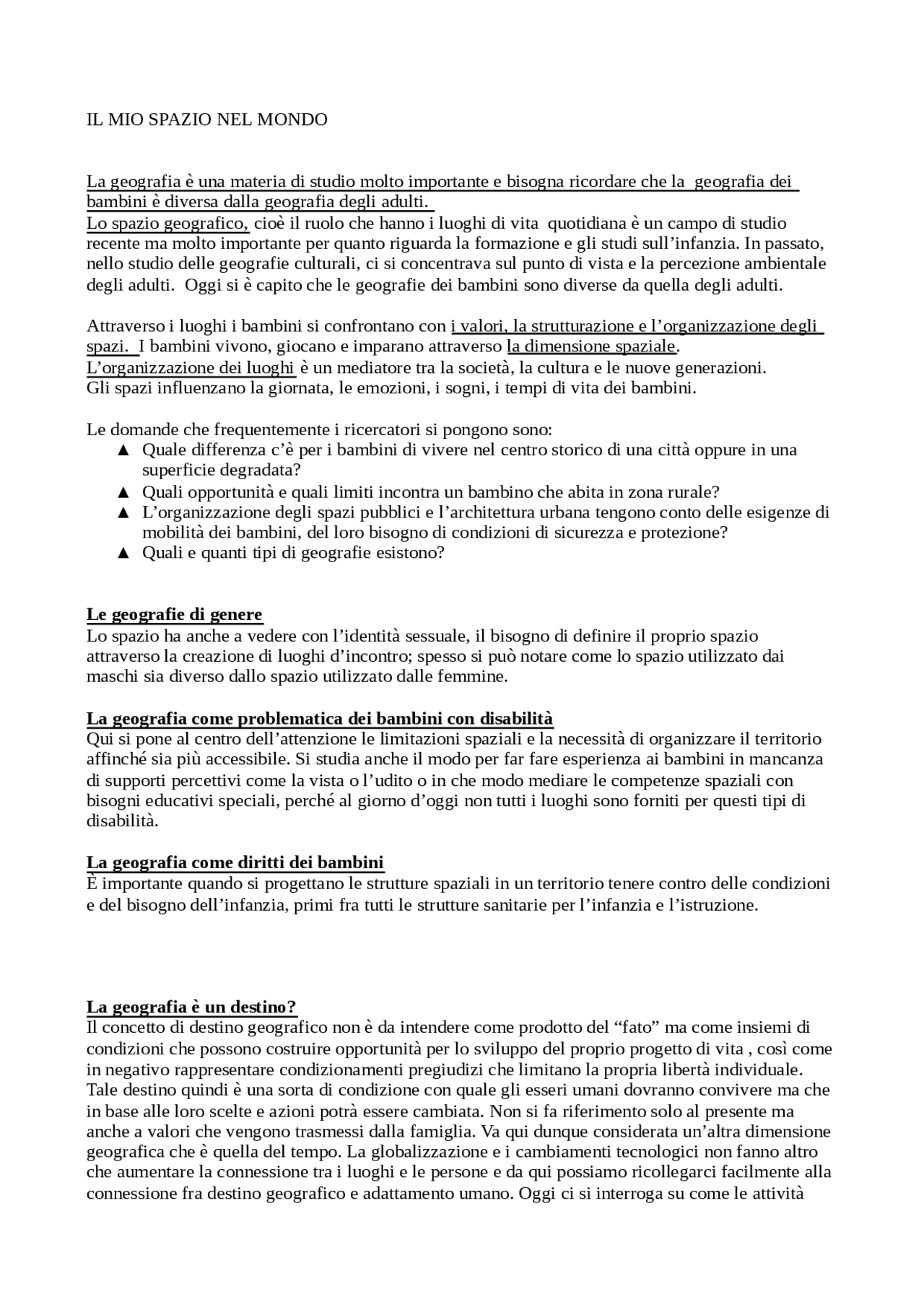 Il Mio Spazio Nel Mondo Docsity
