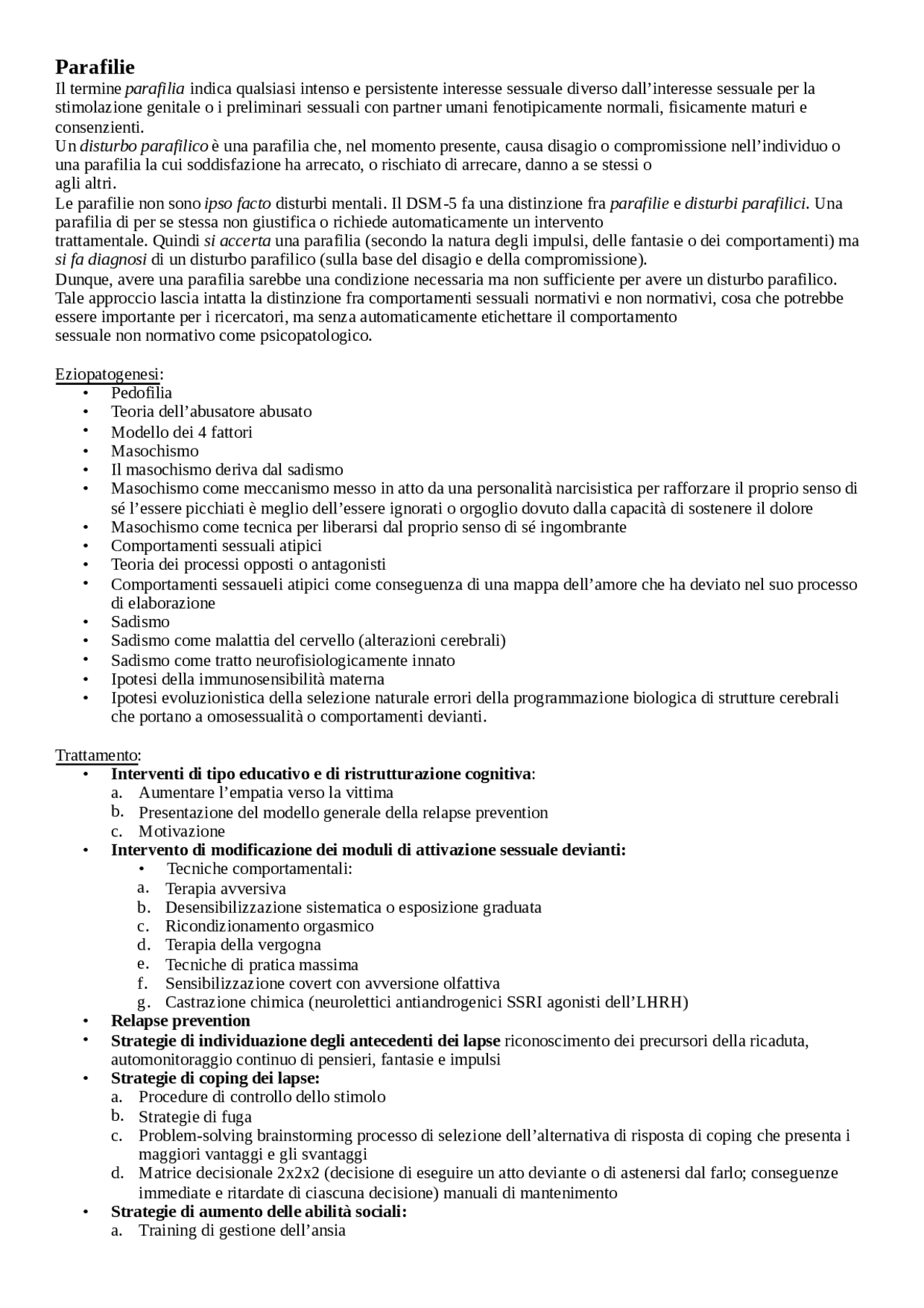 Riassunto Parafilie esame Dettore - Docsity