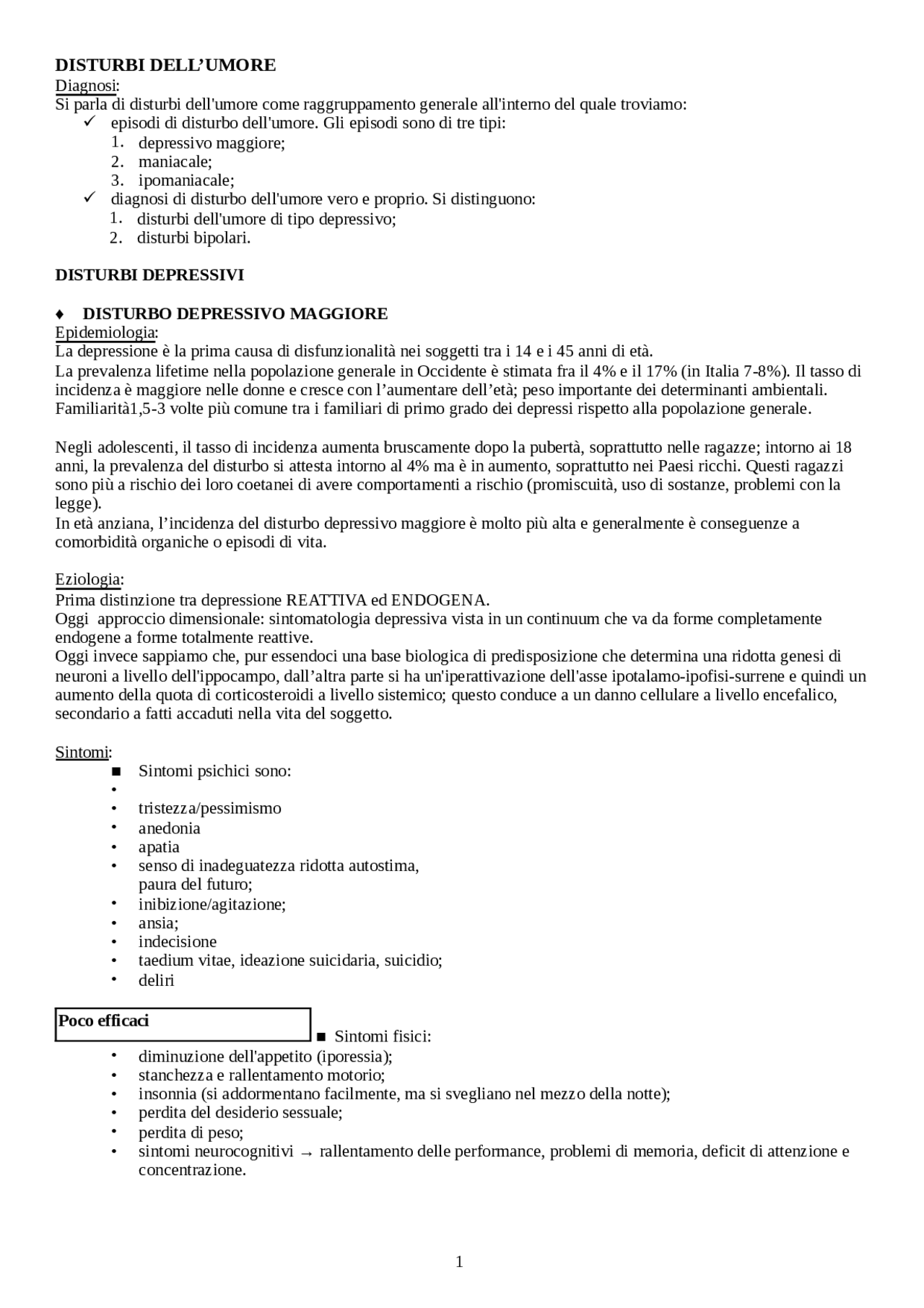 Riassunto Disturbi Dellumore Docsity
