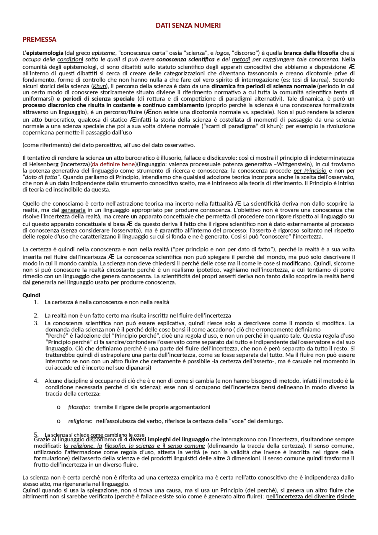 Dati Senza Numeri Libro Docsity