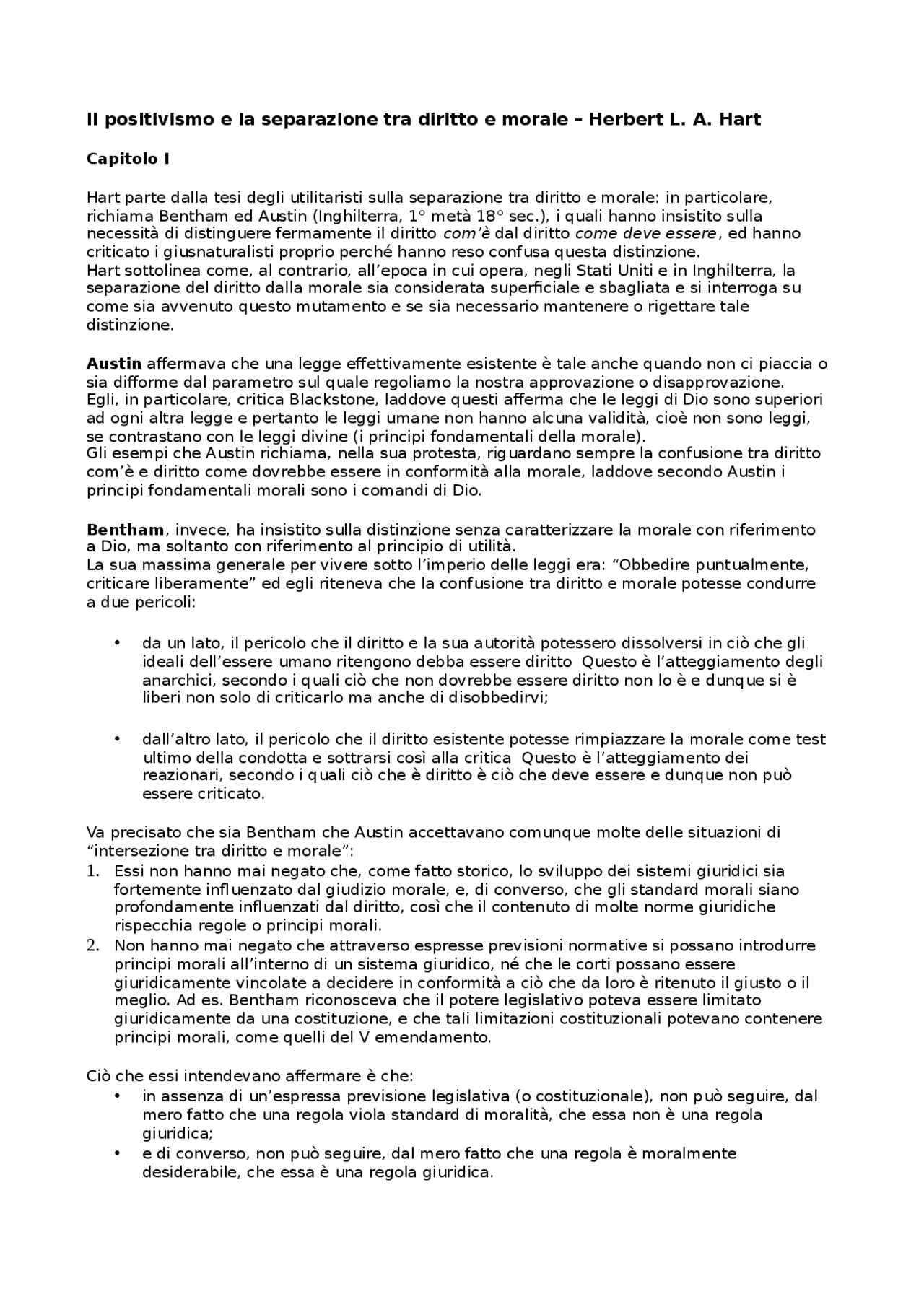 Hart - Il positivismo e la separazione tra diritto e morale | Sintesi ...