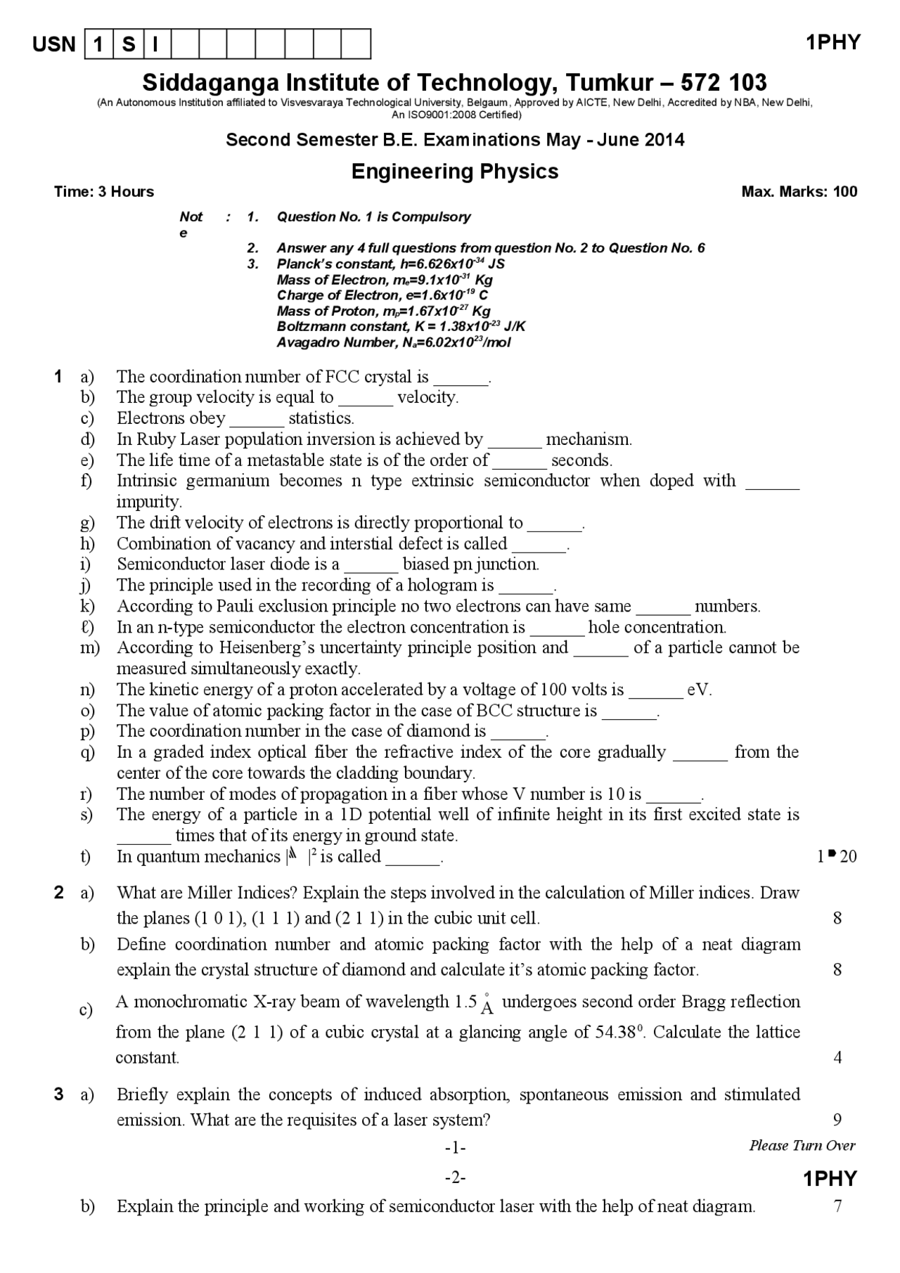 Physics 2014 Question Paper Docsity