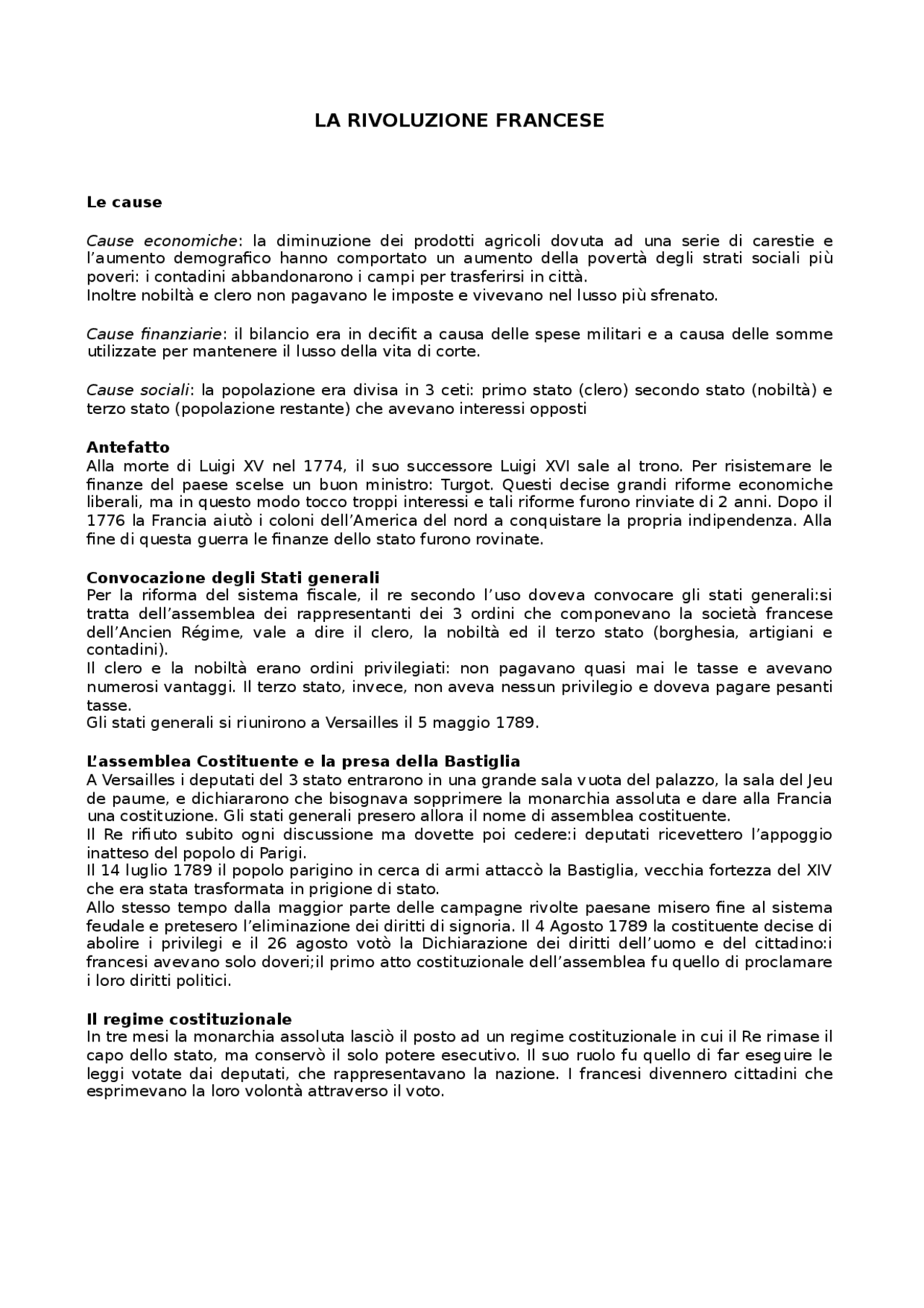 Riassunto Della Rivoluzione Francese Docsity