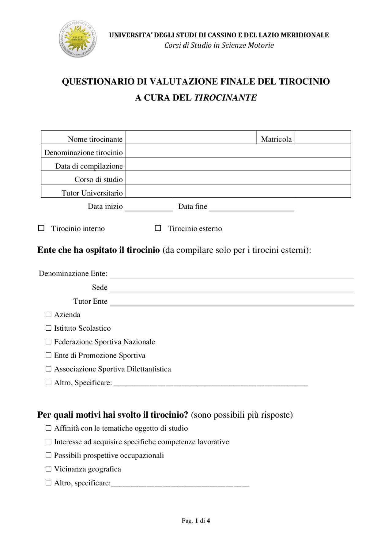 Questionario di valutazione - Docsity