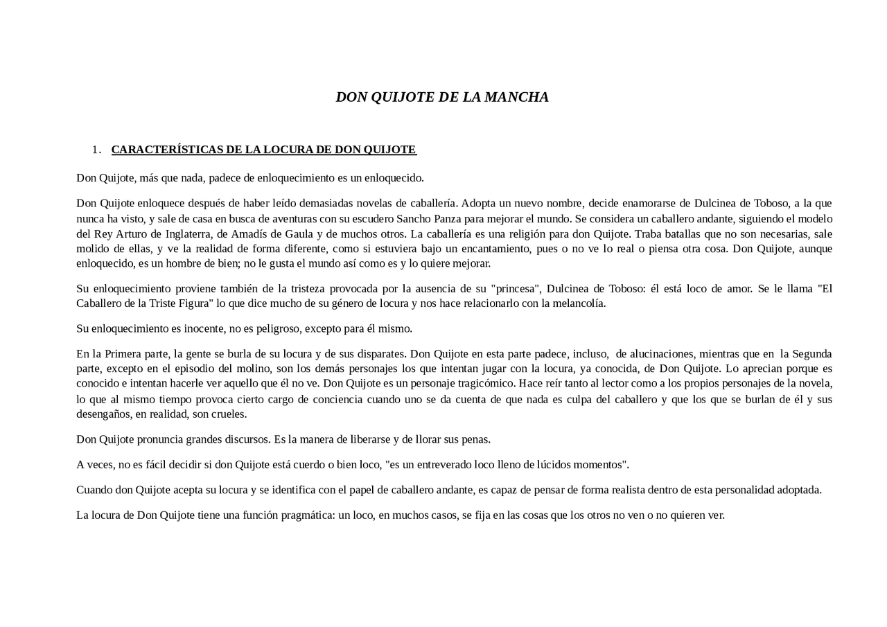 Teoría Don Quijote selectividad - Docsity