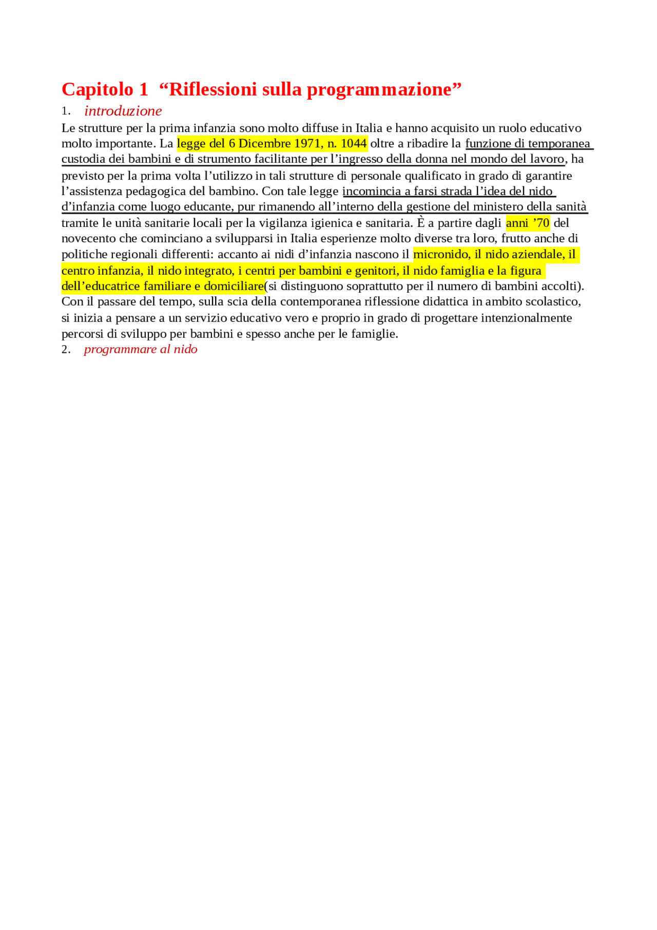 Programmazione del servizio - Docsity