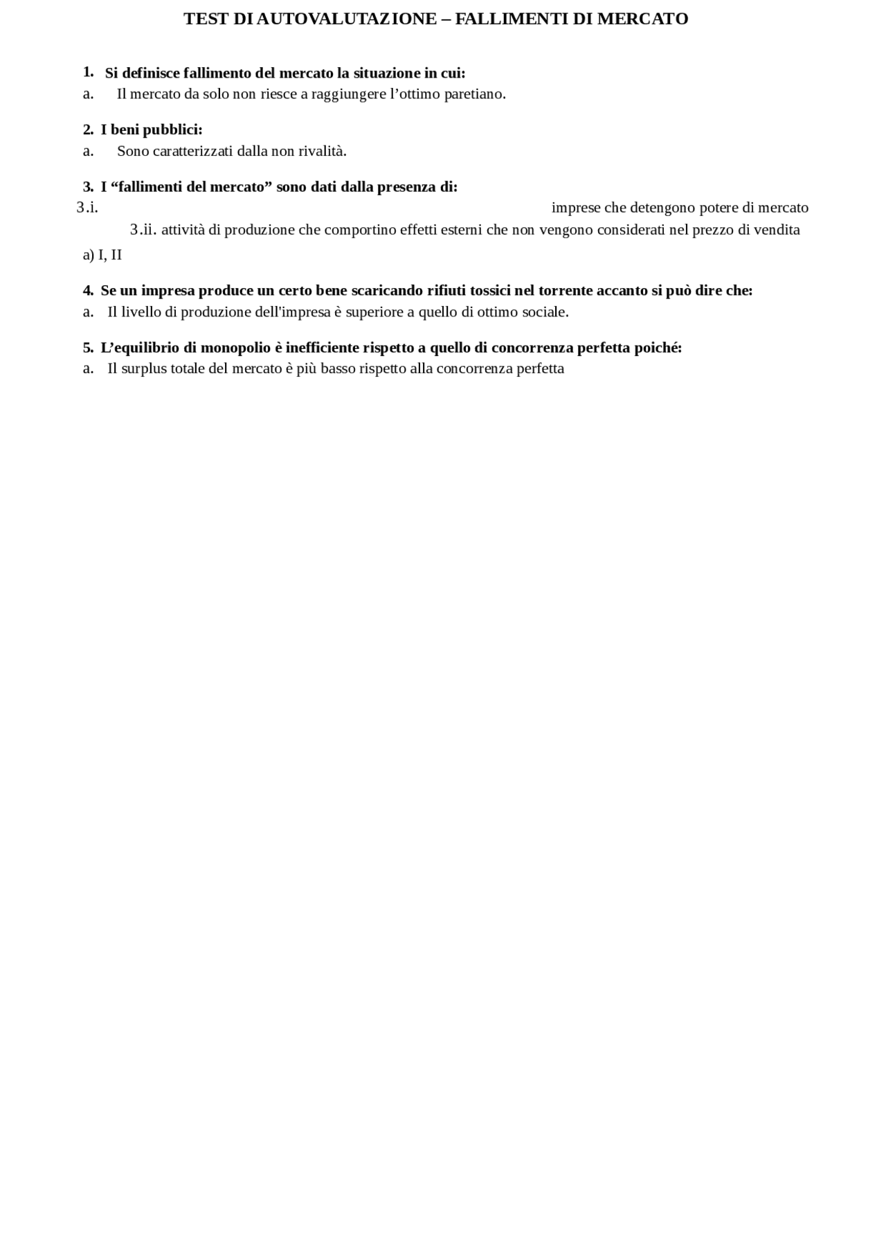 Test Fallimenti Di Mercato Docsity