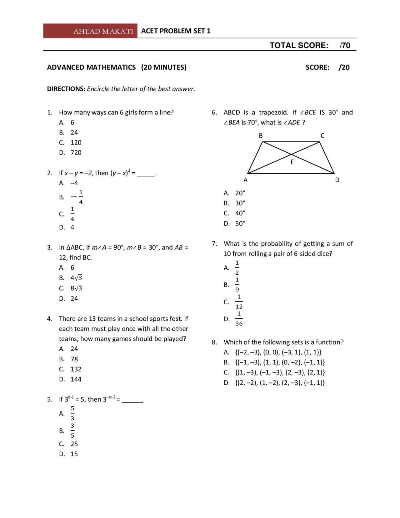 CET Reviewer for ADMU - Docsity