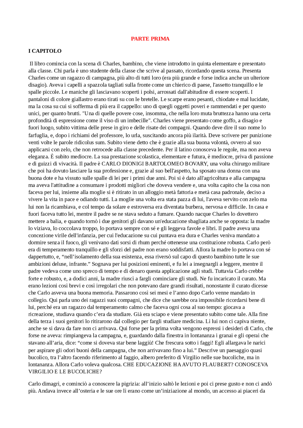 Madame Bovary Flaubert Riassunto Critico Docsity