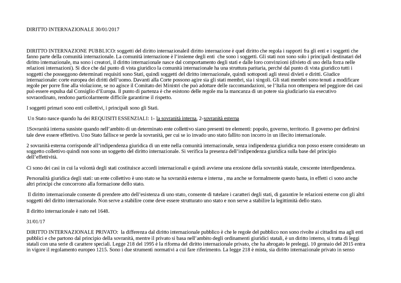 Diritto Internazionale Pubblico Privato Docsity
