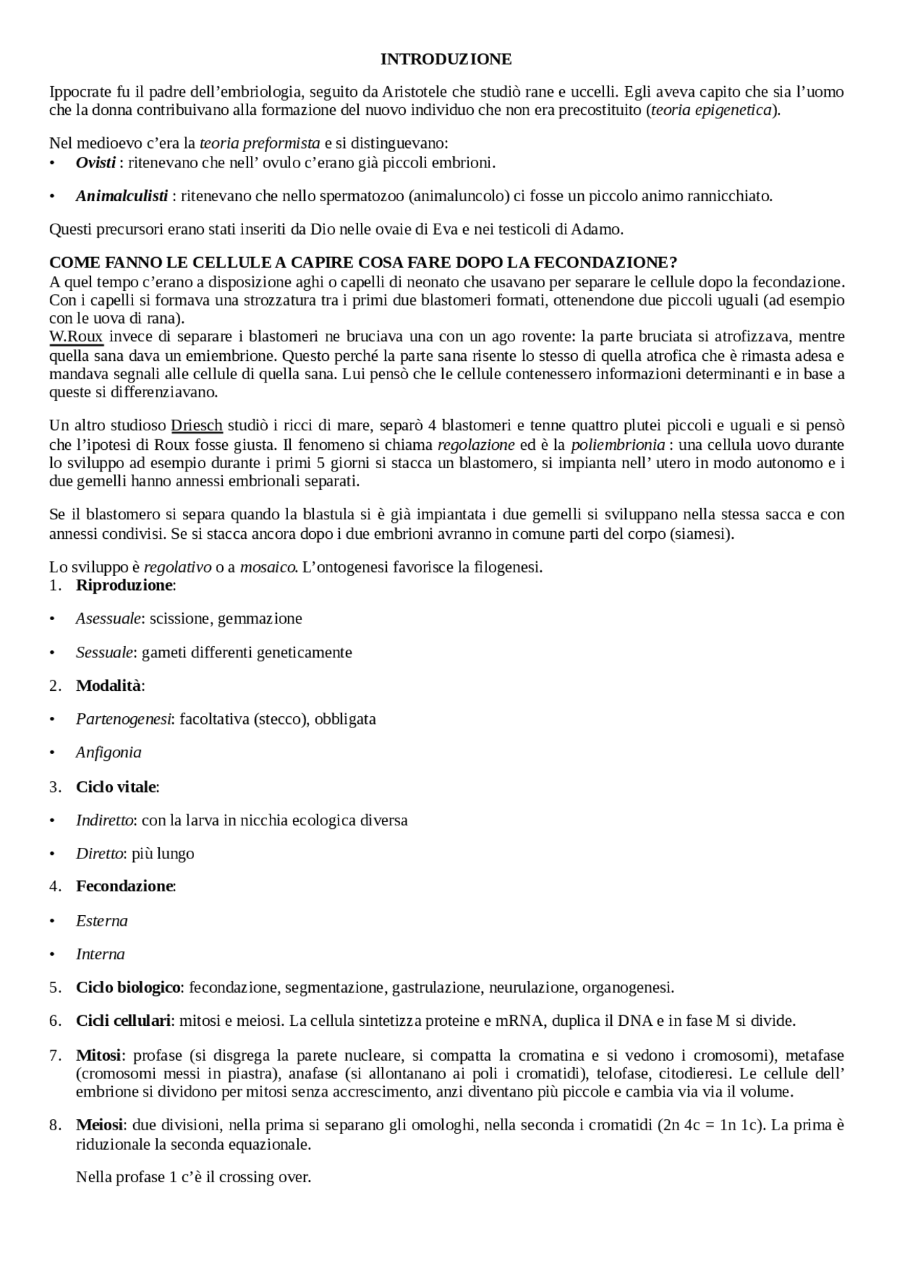 Dispense E Appunti Di Biologia Dello Sviluppo Docsity