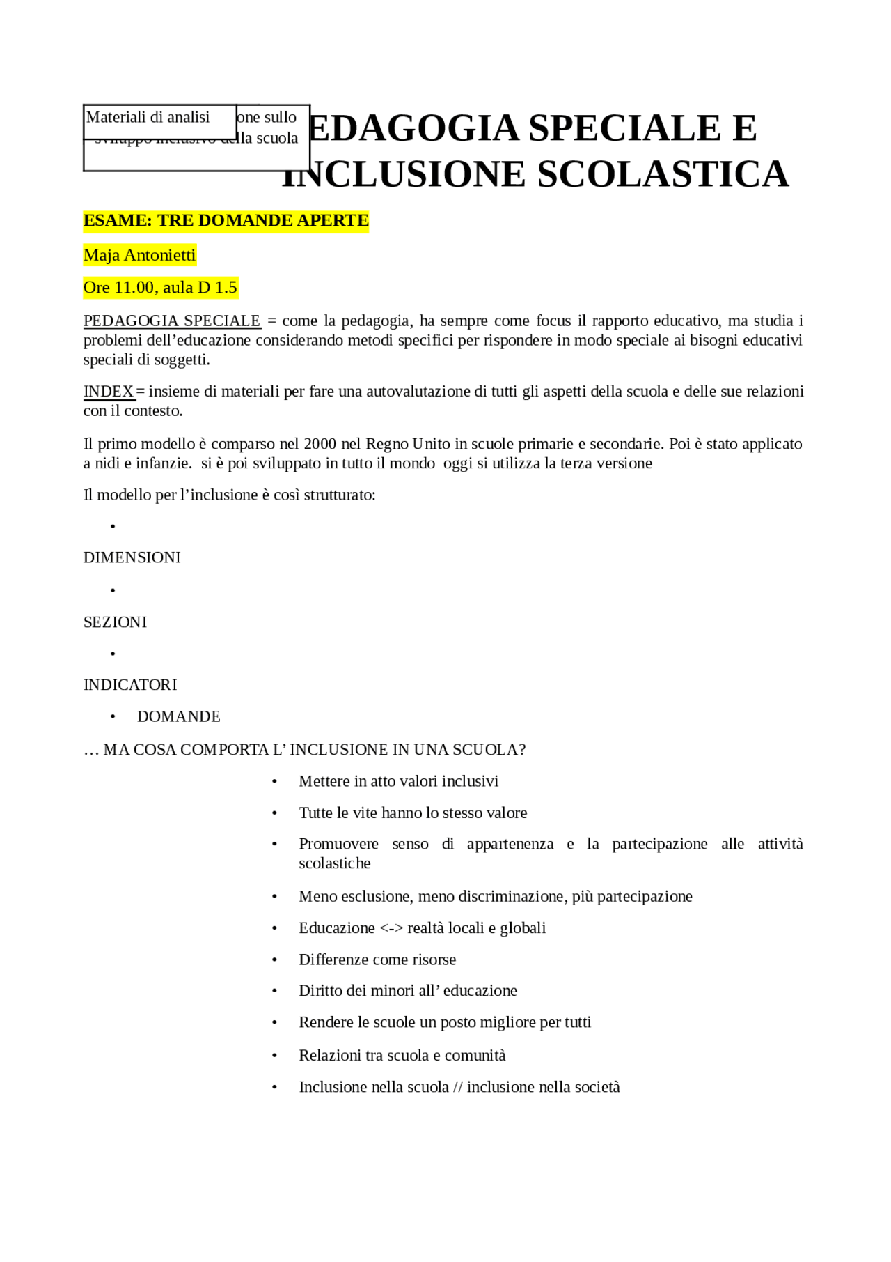 Pedagogia Speciale E Inclusione Scolastica Docsity