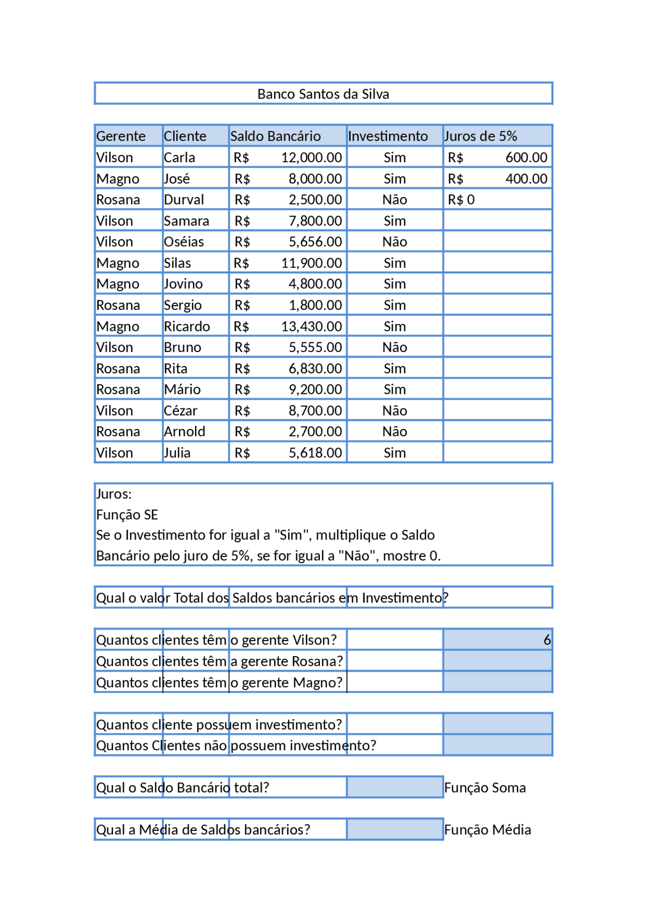 Formulas Do Excel Para Praticar Docsity
