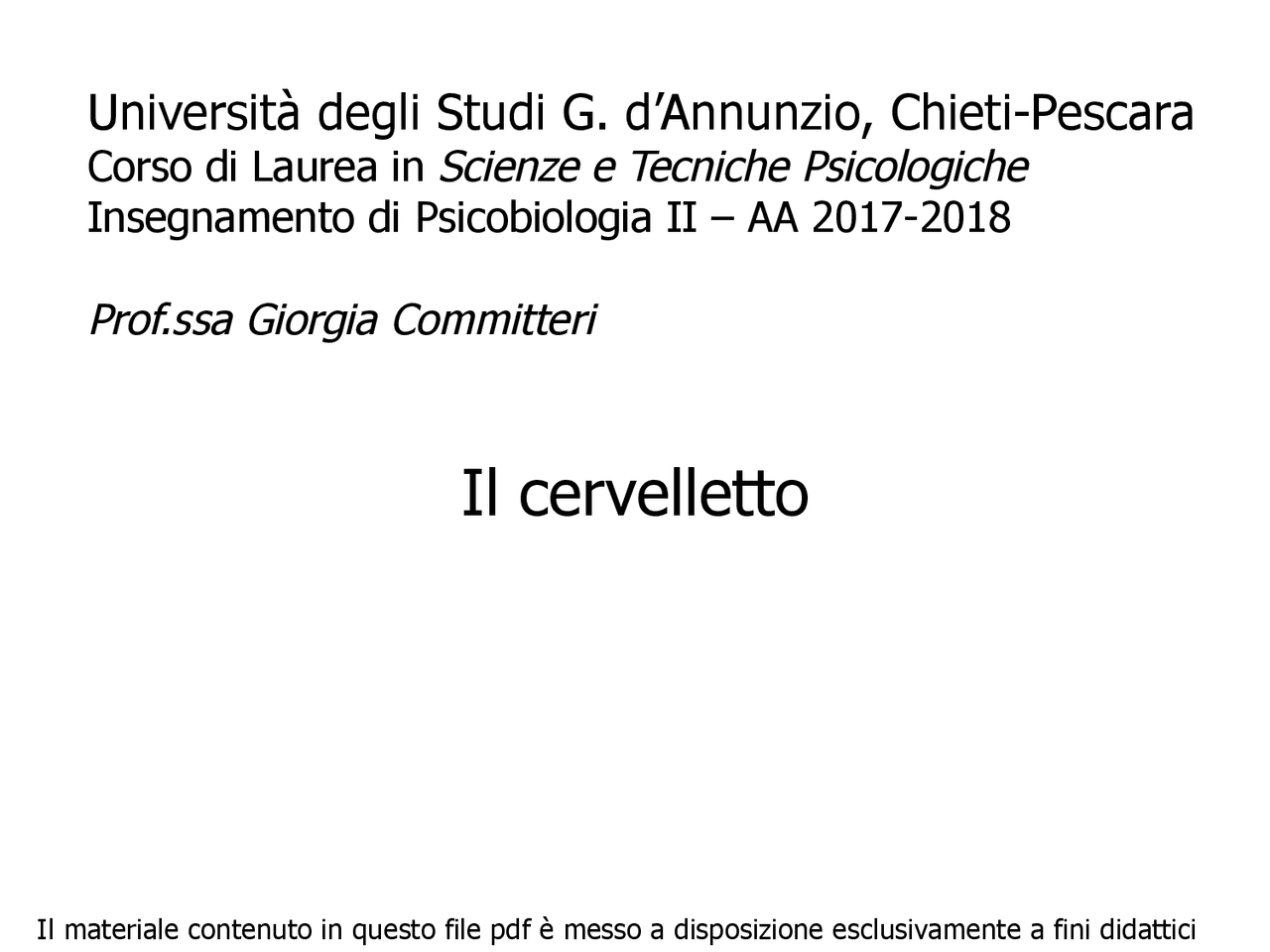 Slide Sul Cervelletto Docsity