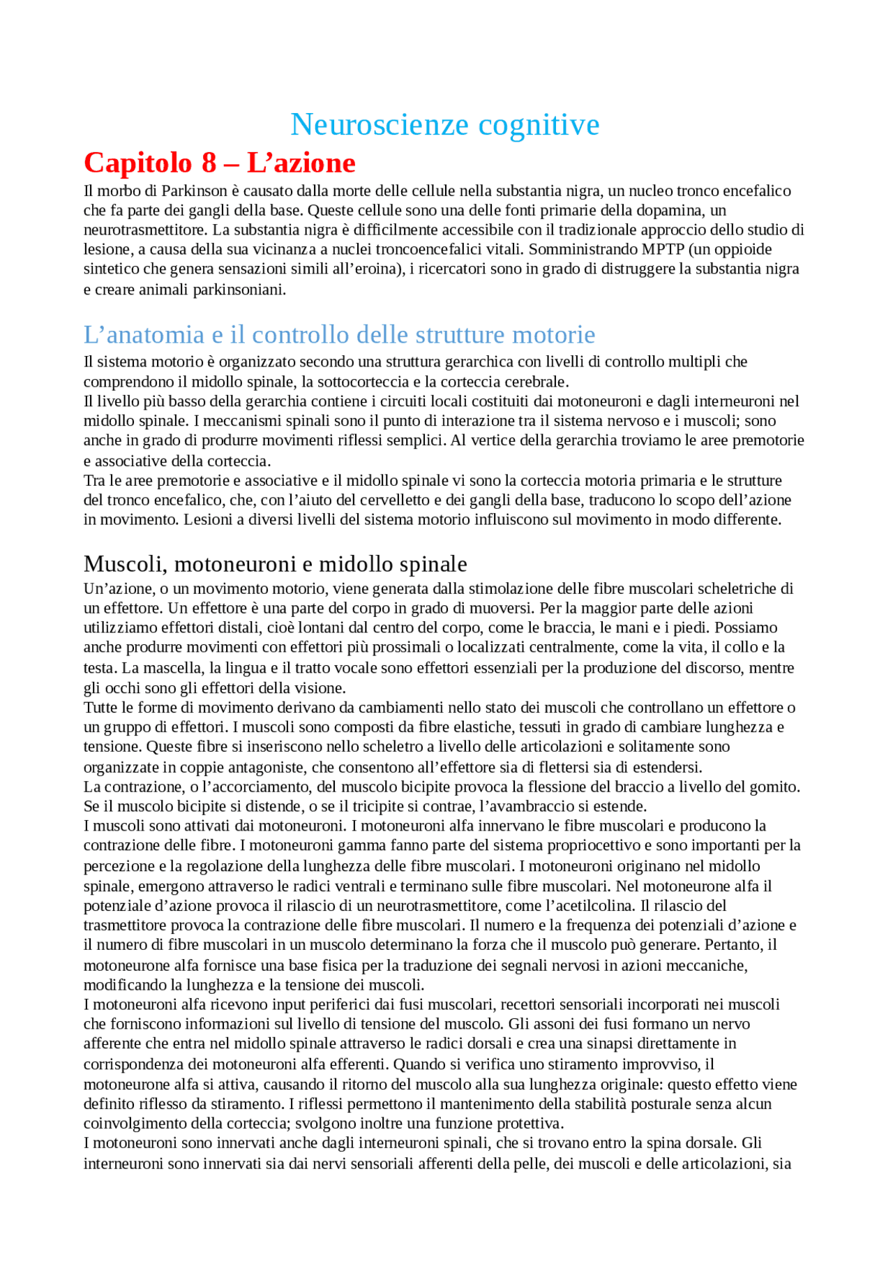 Riassunto Del Libro Neuroscienze Cognitive Cap 8 9 10 11 12 Docsity