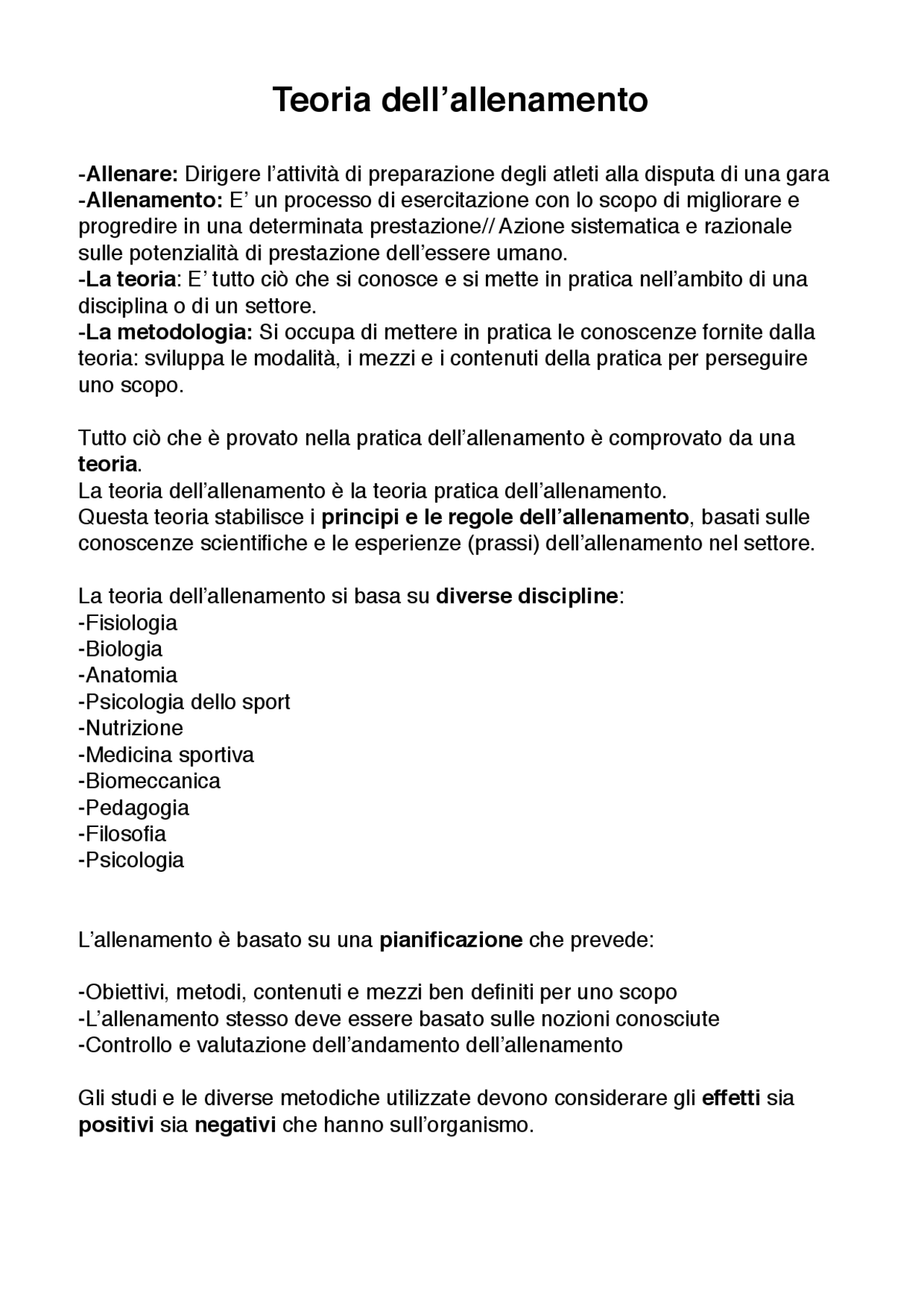 Riassunto Teoria Dellallenamento Scienze Motorie Docsity