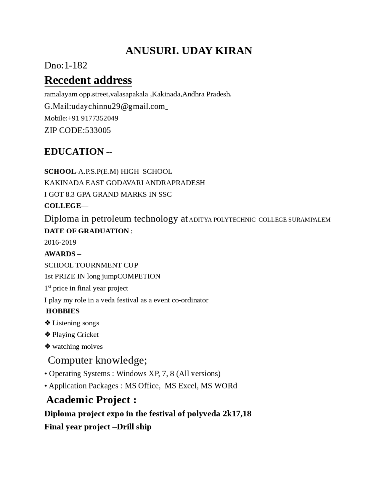 Resume For Mock Interview Docsity