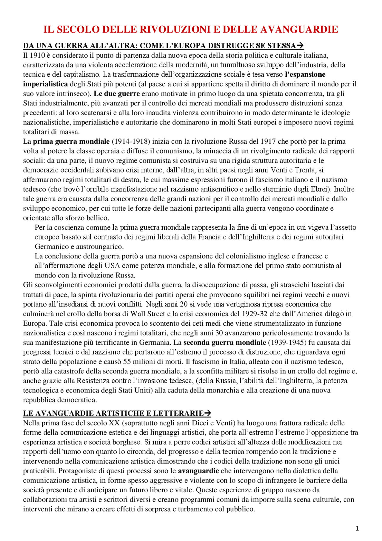 Rivoluzioni E Avanguardie Docsity