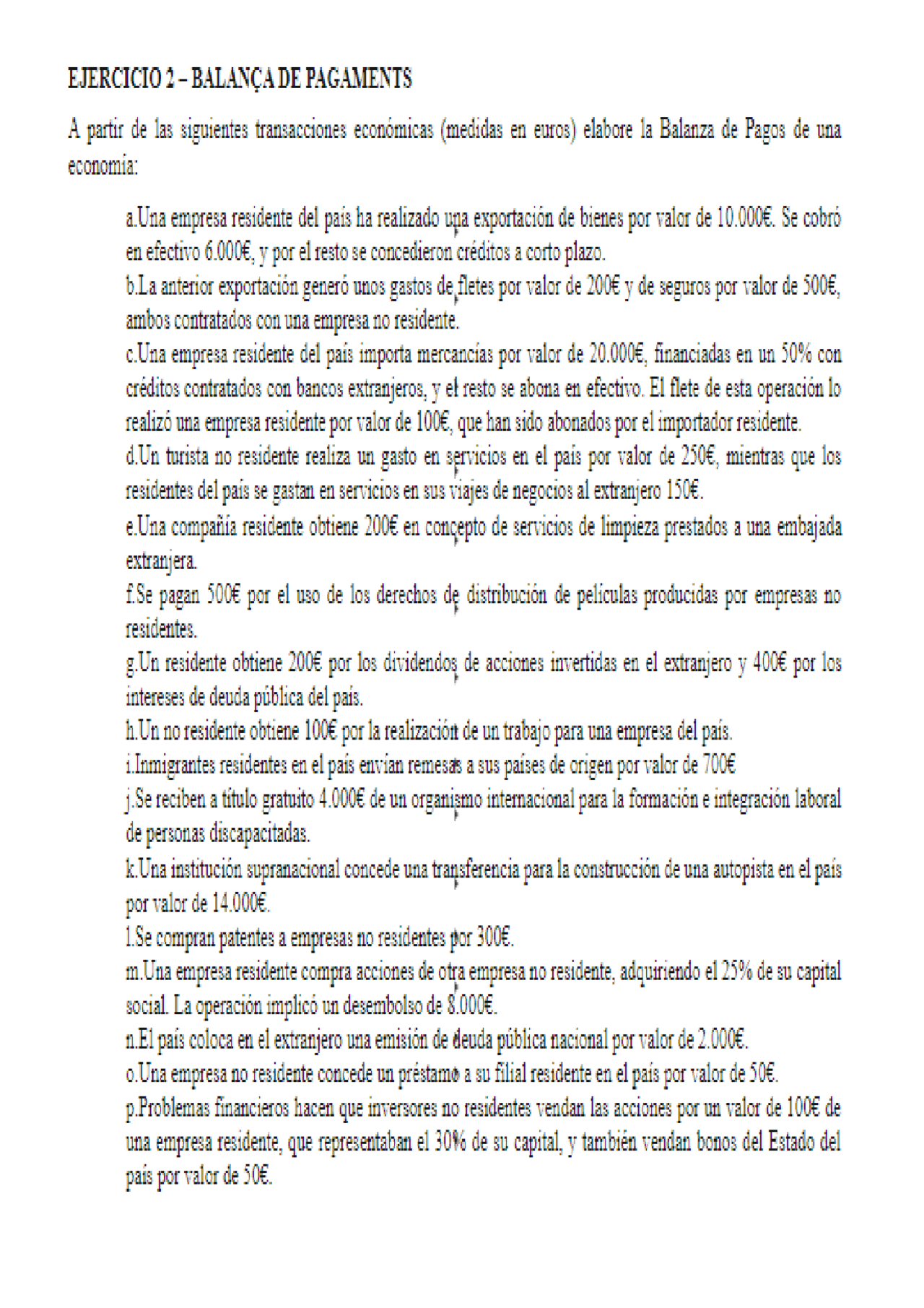Ejercicios Resueltos De Balanza De Pagos Ejercicios De Economía Docsity