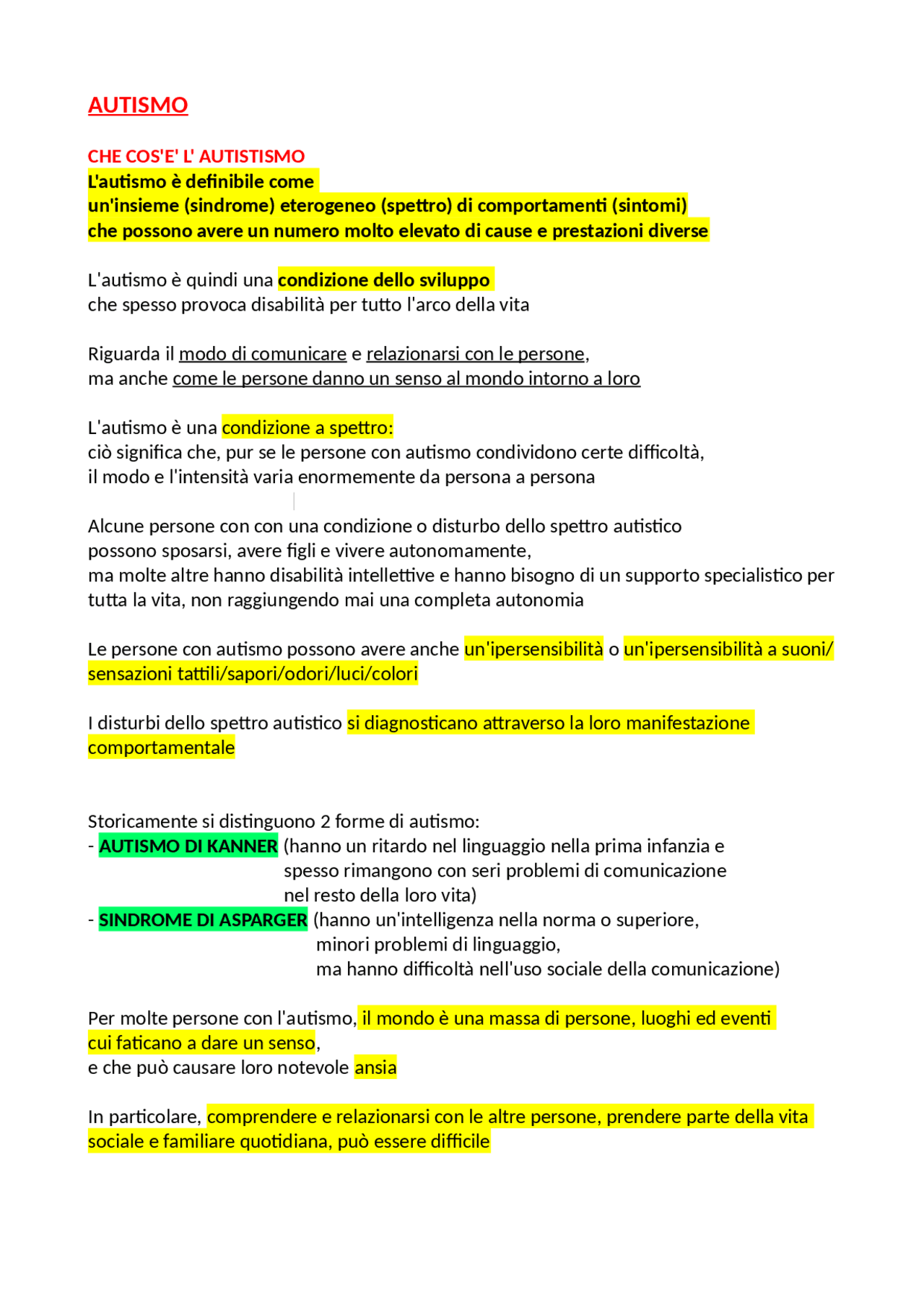 Appunti Sullautismo Appunti Di Psicologia Generale Docsity