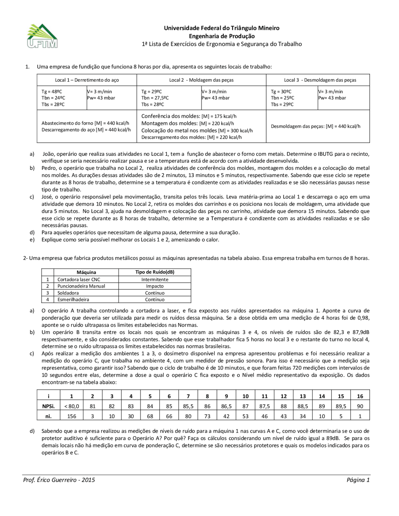 Lista De Exercícios De Segurança Do Trabalho Docsity