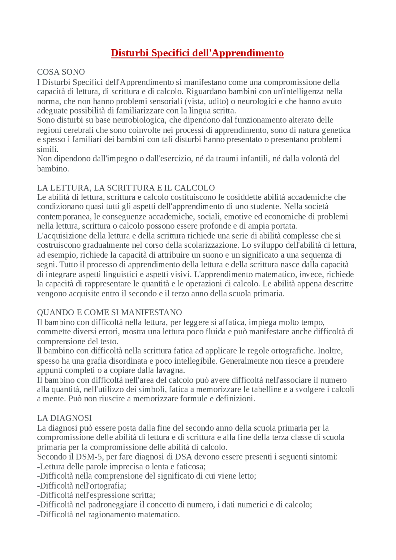 Disturbi Specifici Dellapprendimento Docsity