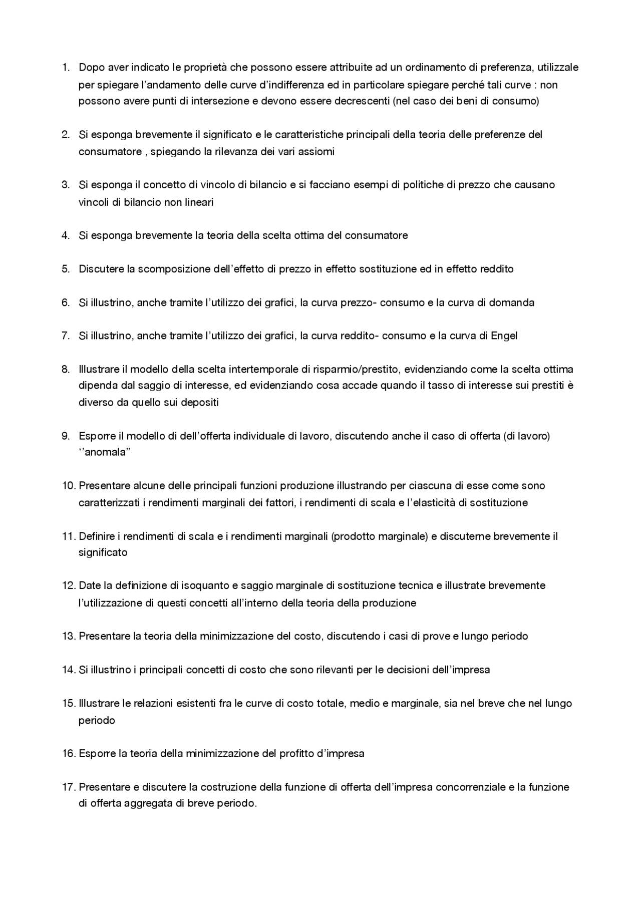 Primo Anno Domande Di Teoria Microeconomia Docsity