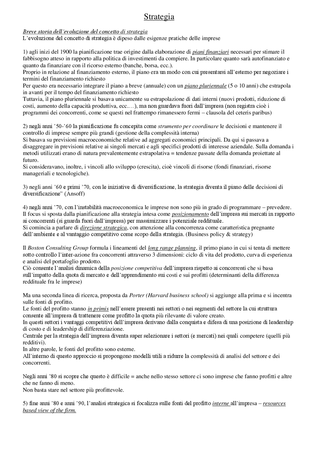 Appunti Strategia Dimpresa Docsity