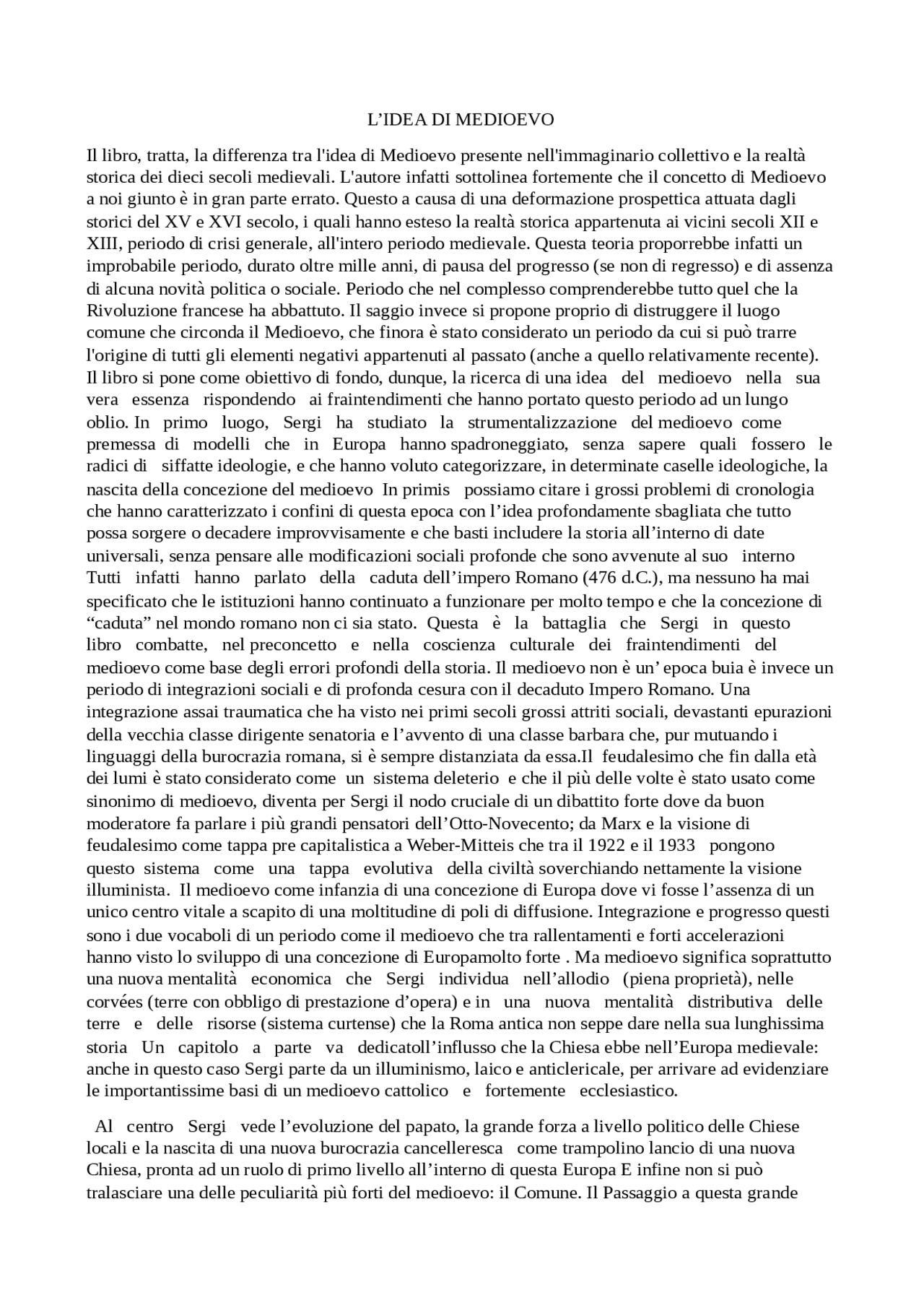 Lidea Di Medioevo Fra Storia E Senso Comune Docsity