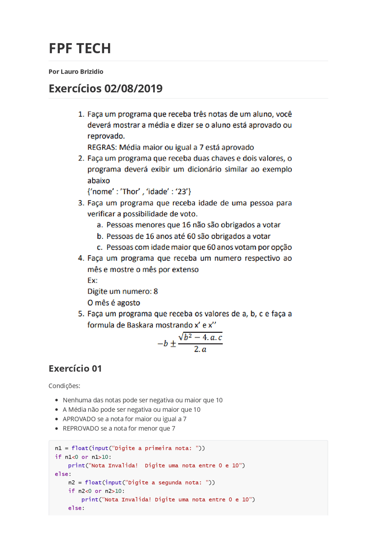 Fpf Tech Exercício De Programação Em Python Docsity