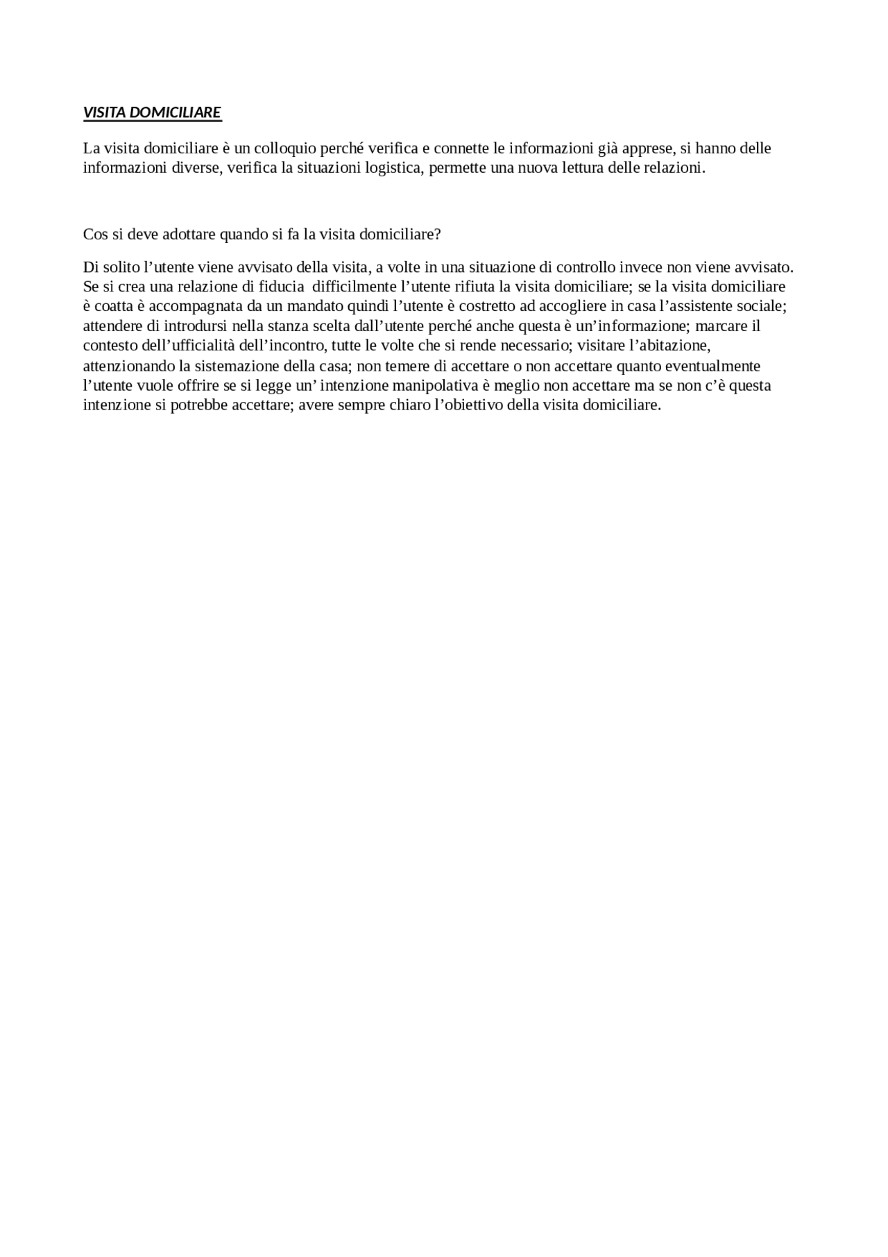 Il Servizio Sociale La Visita Domiciliare Docsity