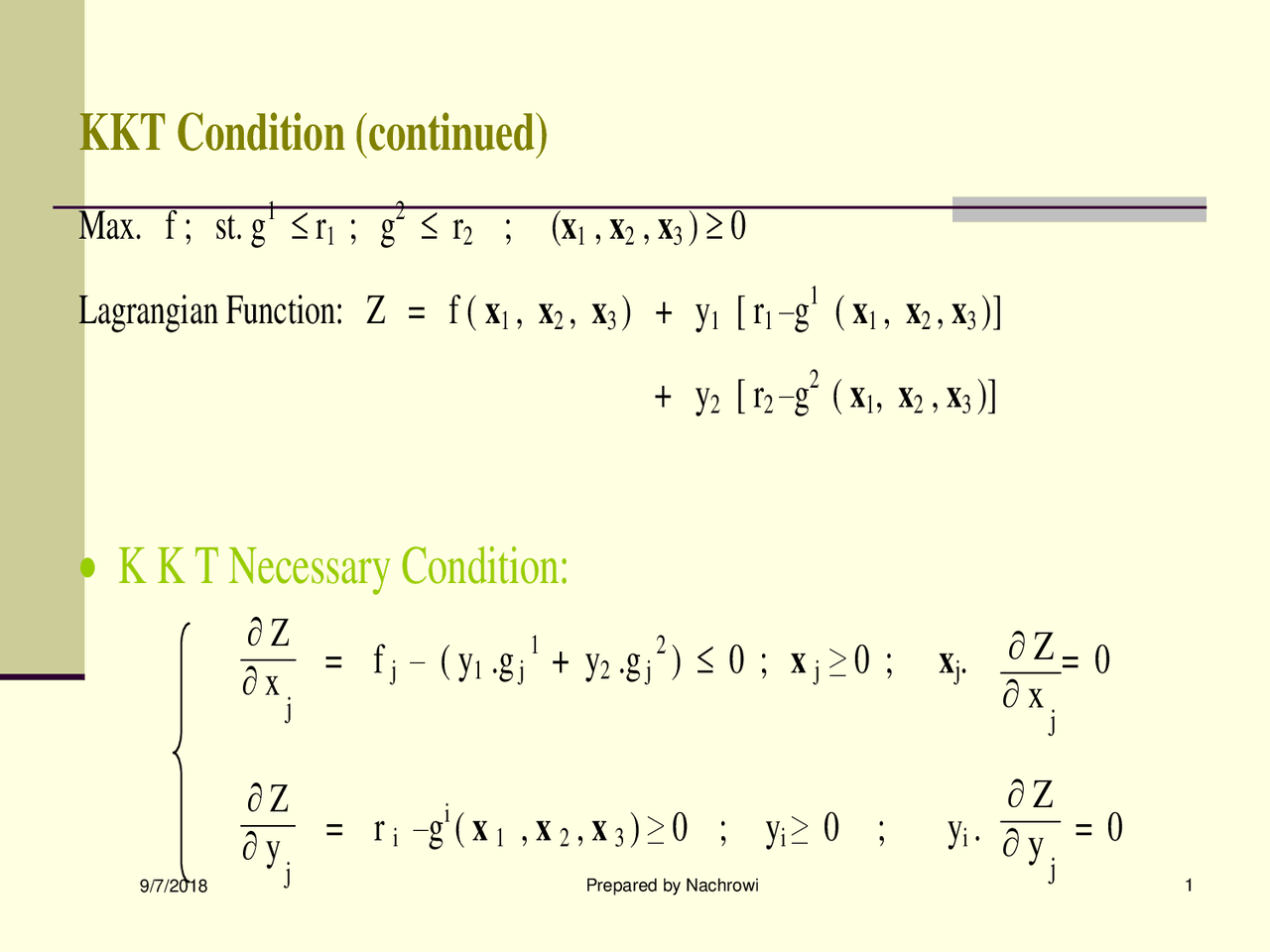 Lecture 9 Optimization With Inequality Constraints Kkt Condition