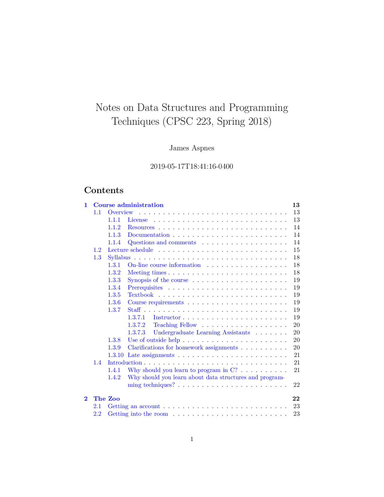 Notes On Data Structures And Programming Techniques Cpsc 223 Spring