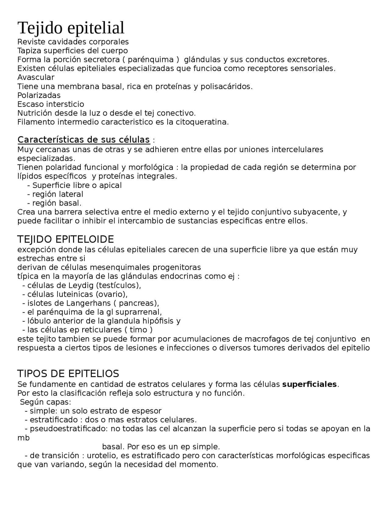 Resumen Tejido Epitelial Resúmenes De Histología Docsity